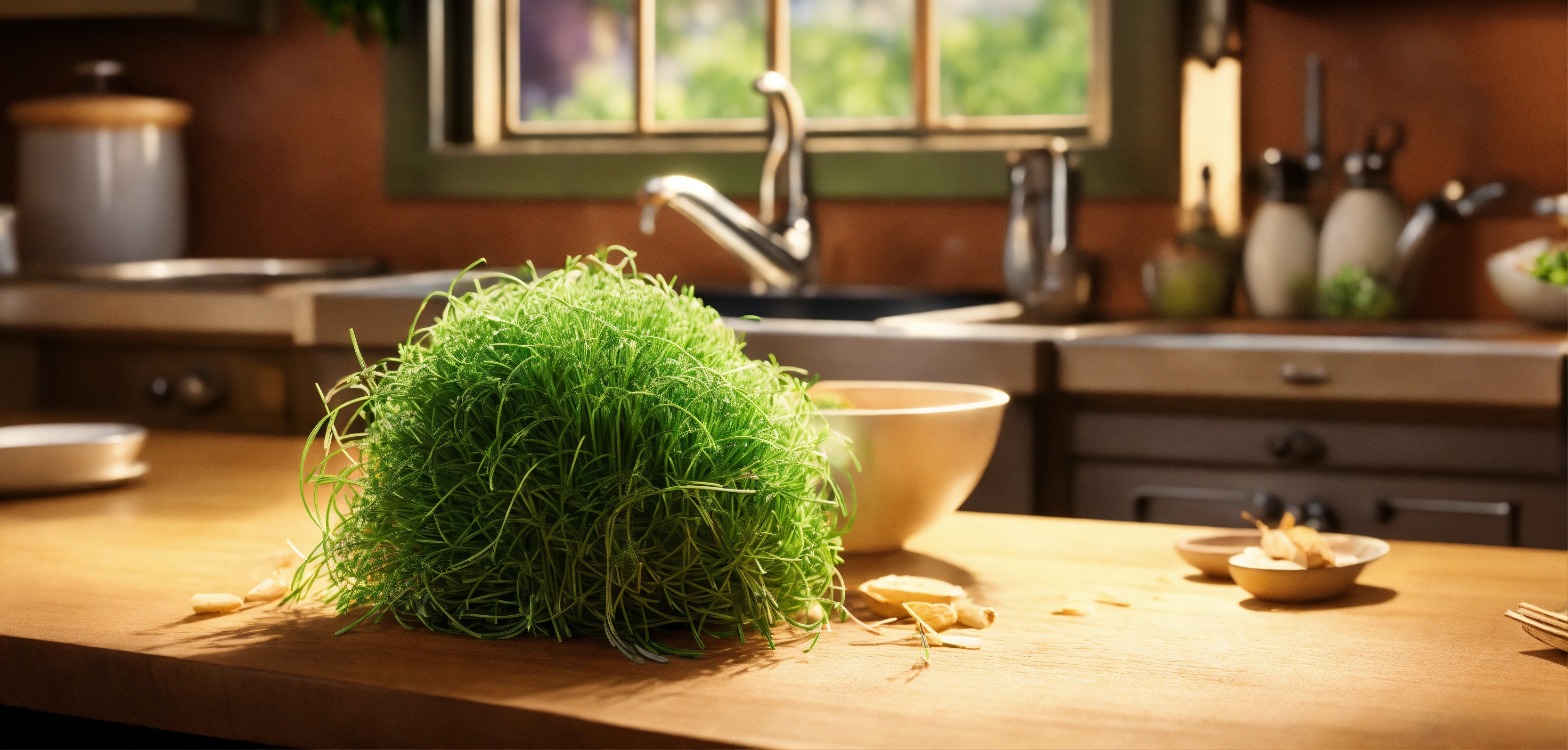 Lexica - Stock photo of small fresh roll of bundled chives on a warm ...