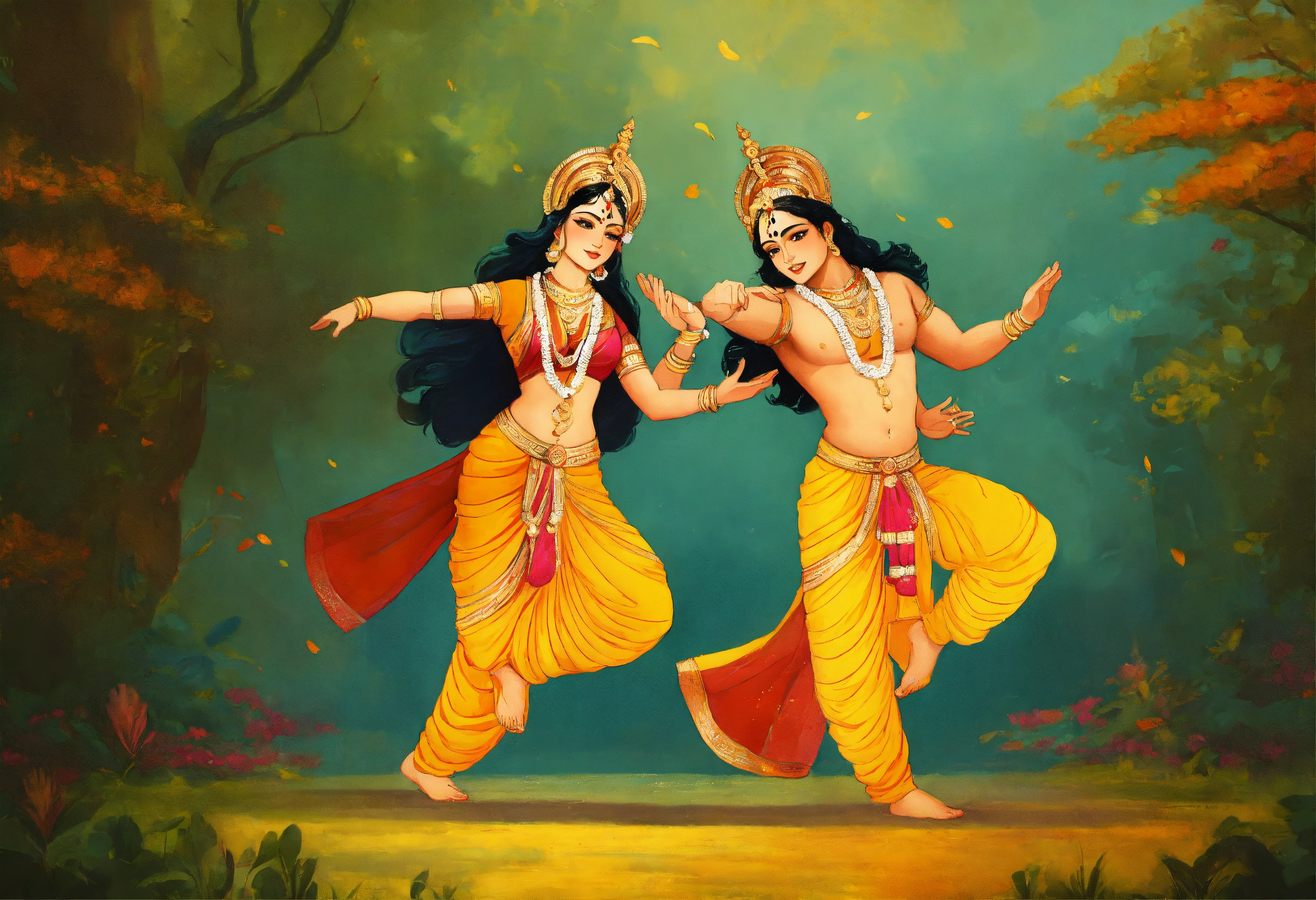 Lexica - A minimalist painting depicting the dancing Hindu deities ...