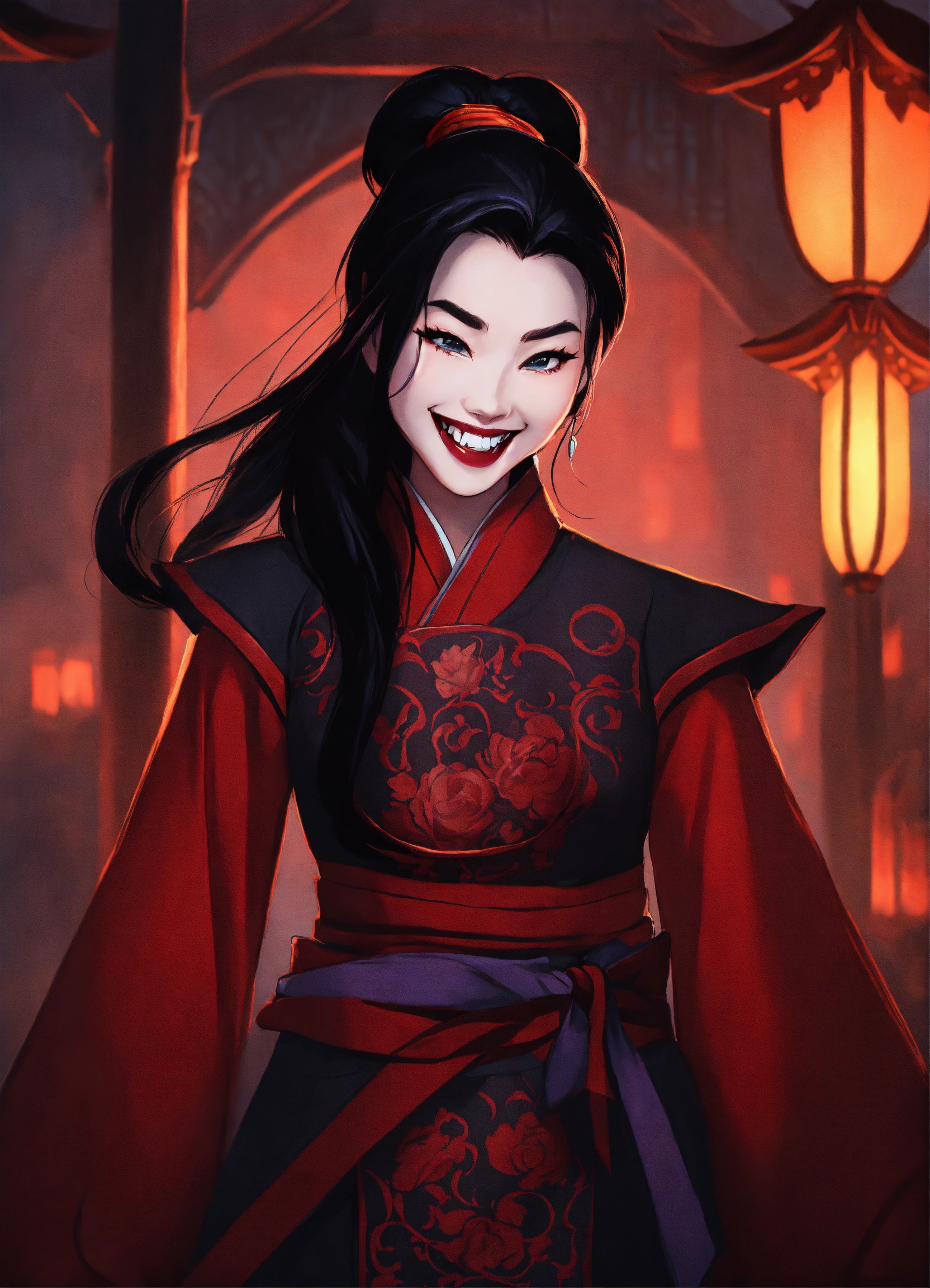 Lexica - Disney Mulan as a gothic vampire with teeth fangs showing
