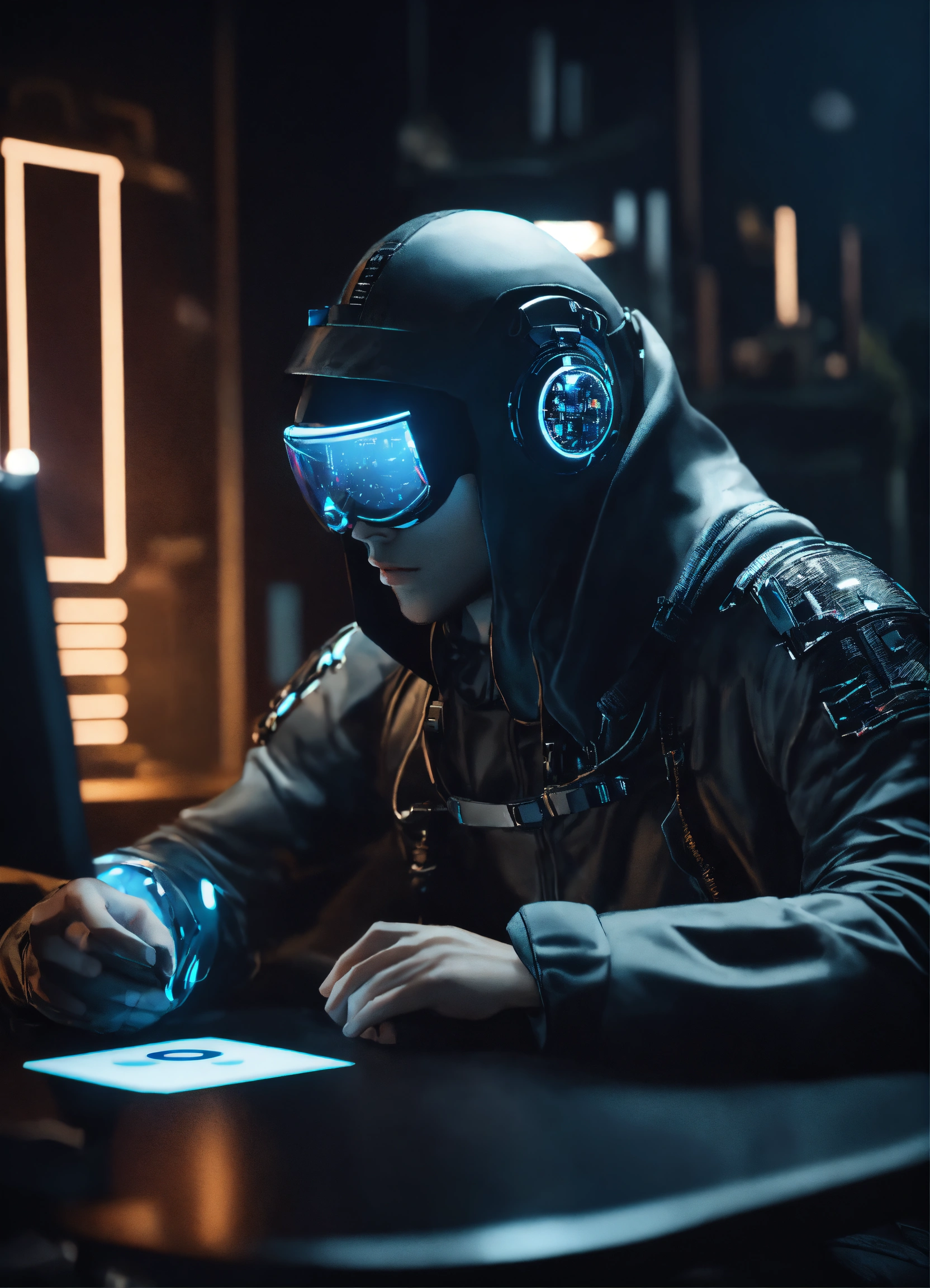 Lexica - Nerdy 25 year old male cyborg hacker wearing futuristic ...