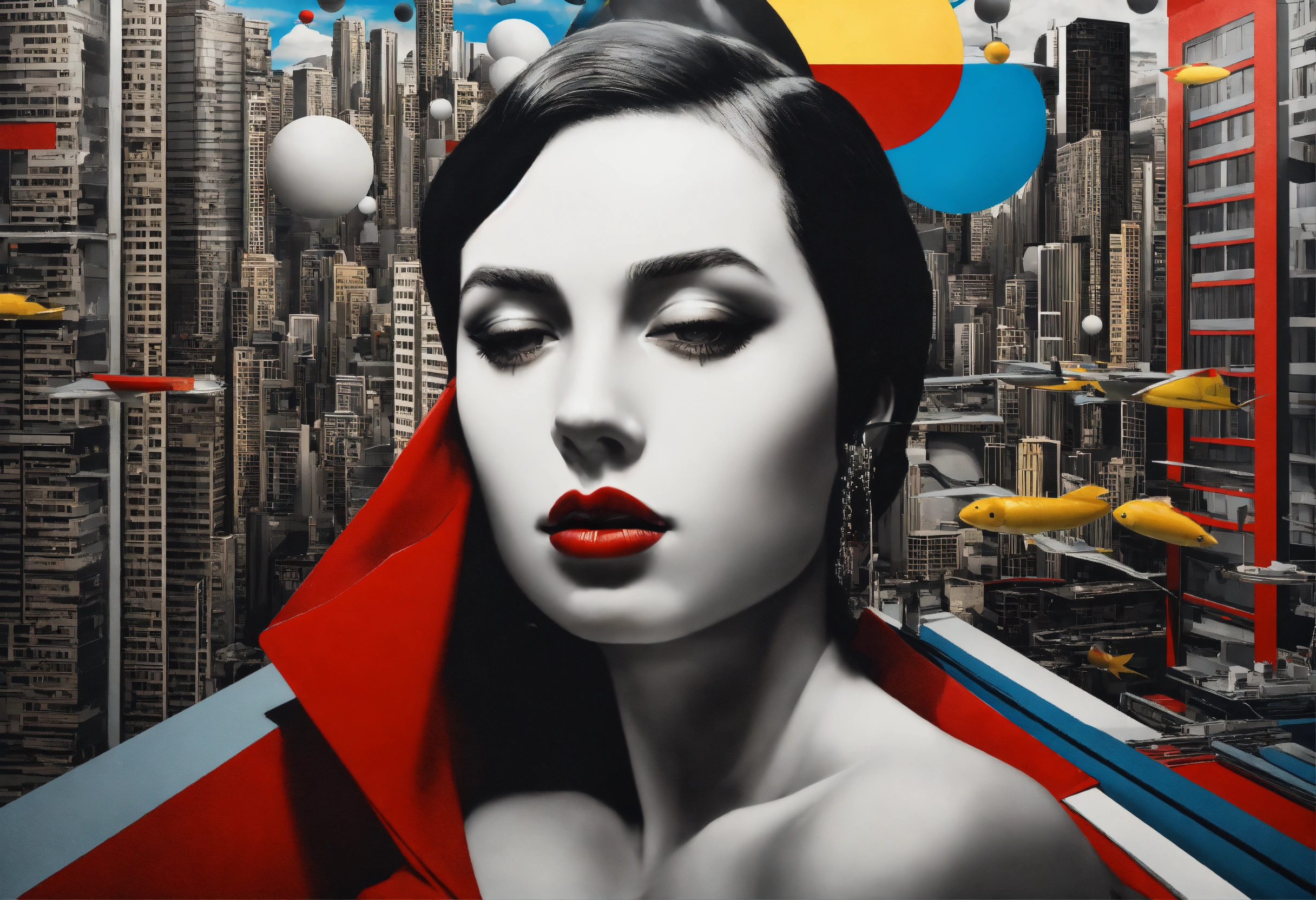 Lexica - Black and white and primary colors, 3d surreal seascape ...