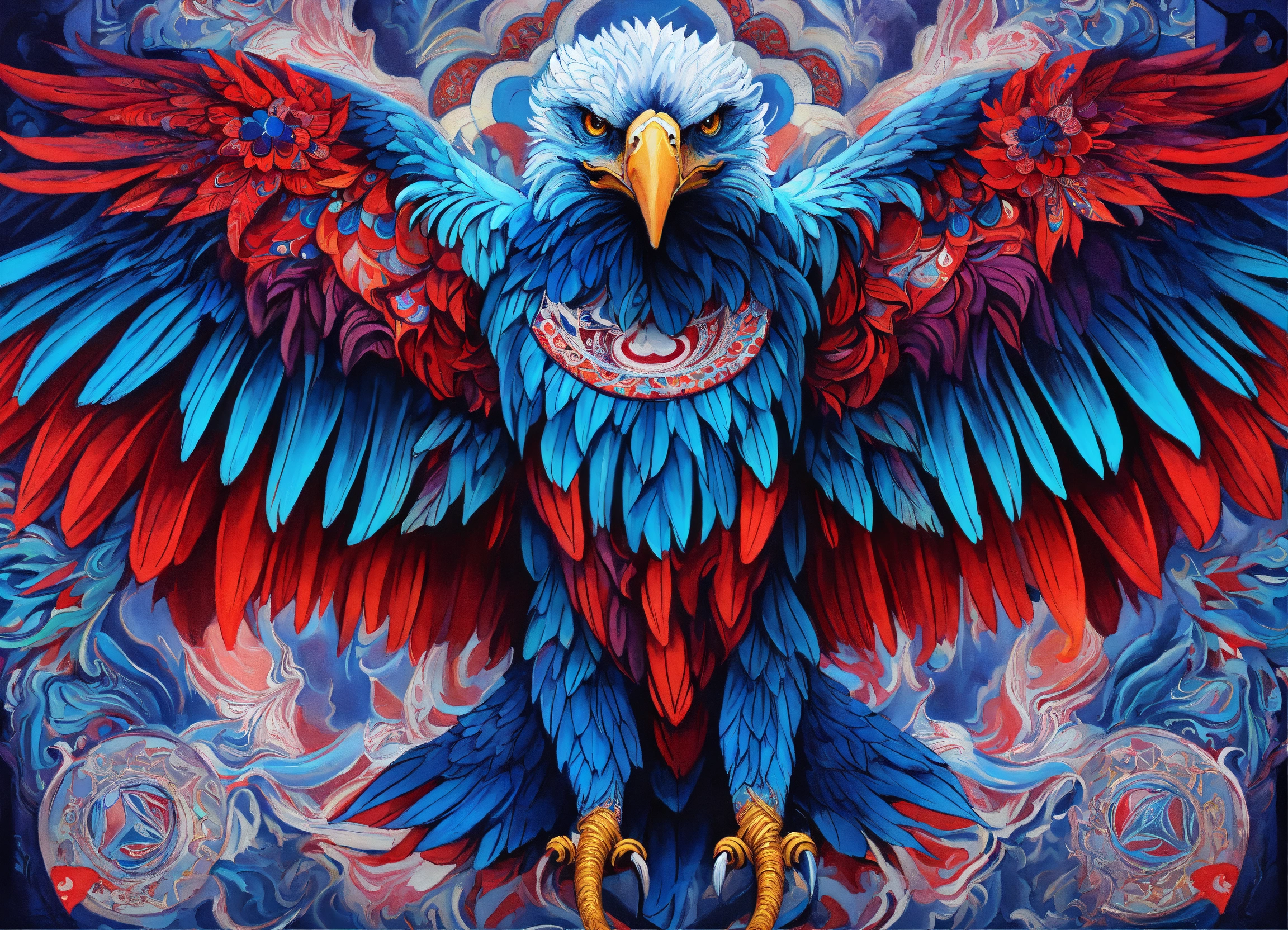 Lexica - Vibrant neo-traditional, a painting of a psychedelic eagle with intricate mandala ...