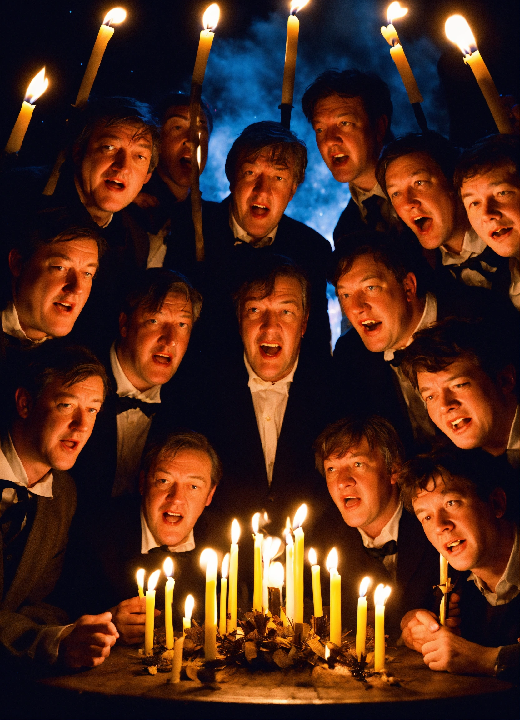 Lexica - Cinematic Portrait of Stephen fry and dozens of his Identical ...