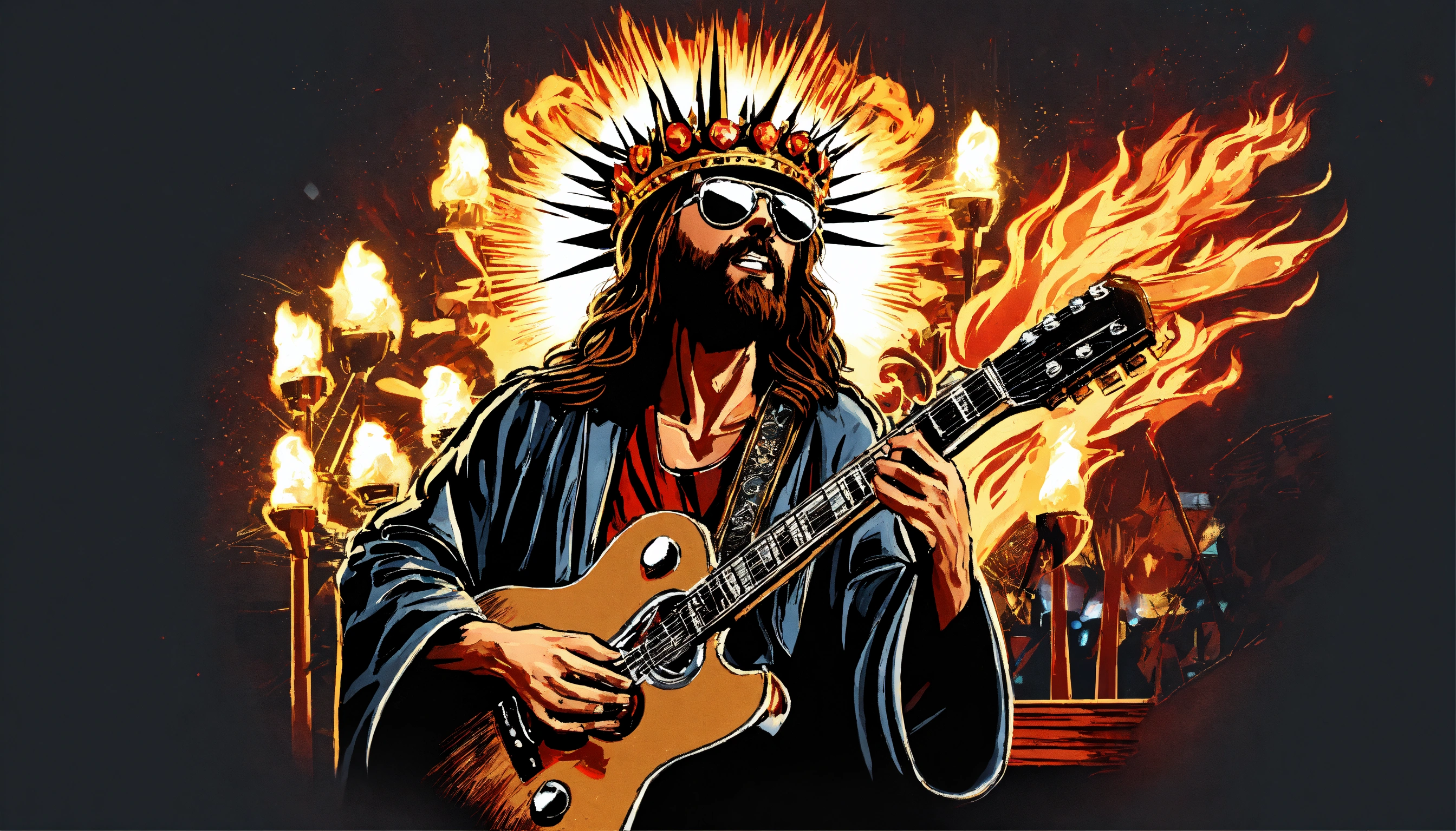 Lexica - Illustration of Jesus styled as a rocker, wearing sunglasses ...