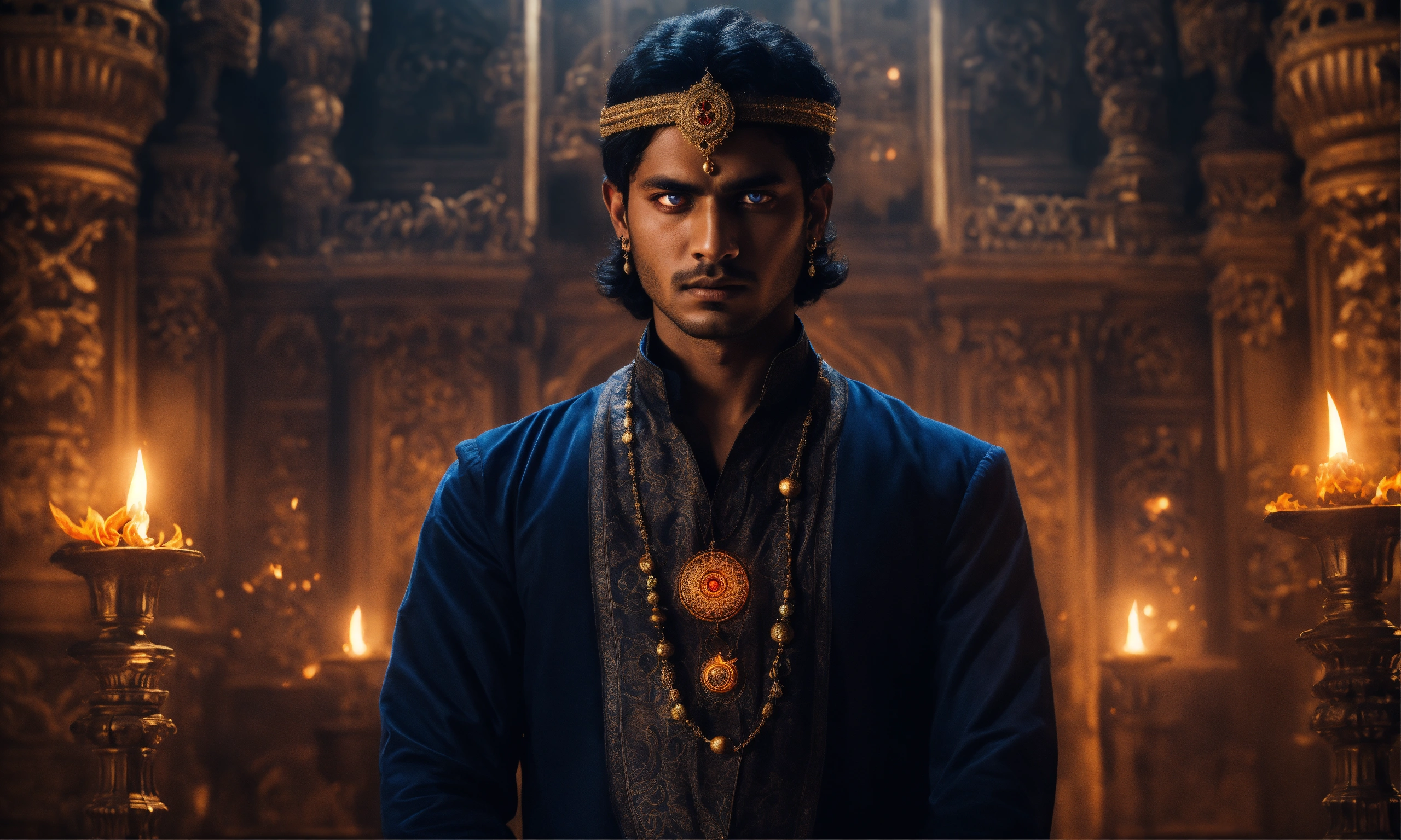 Lexica - Dramatic portrait of a young handsome, wicked indian sorcerer ...