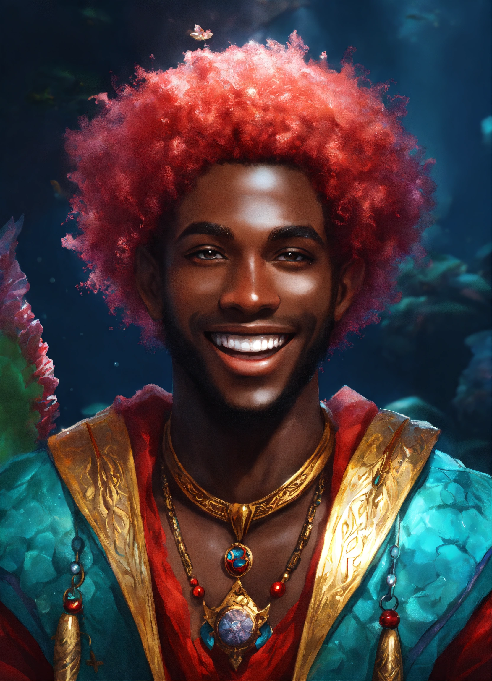 Lexica - Male elf Wizard portrait, dark skin, black eyes, coral skin ...