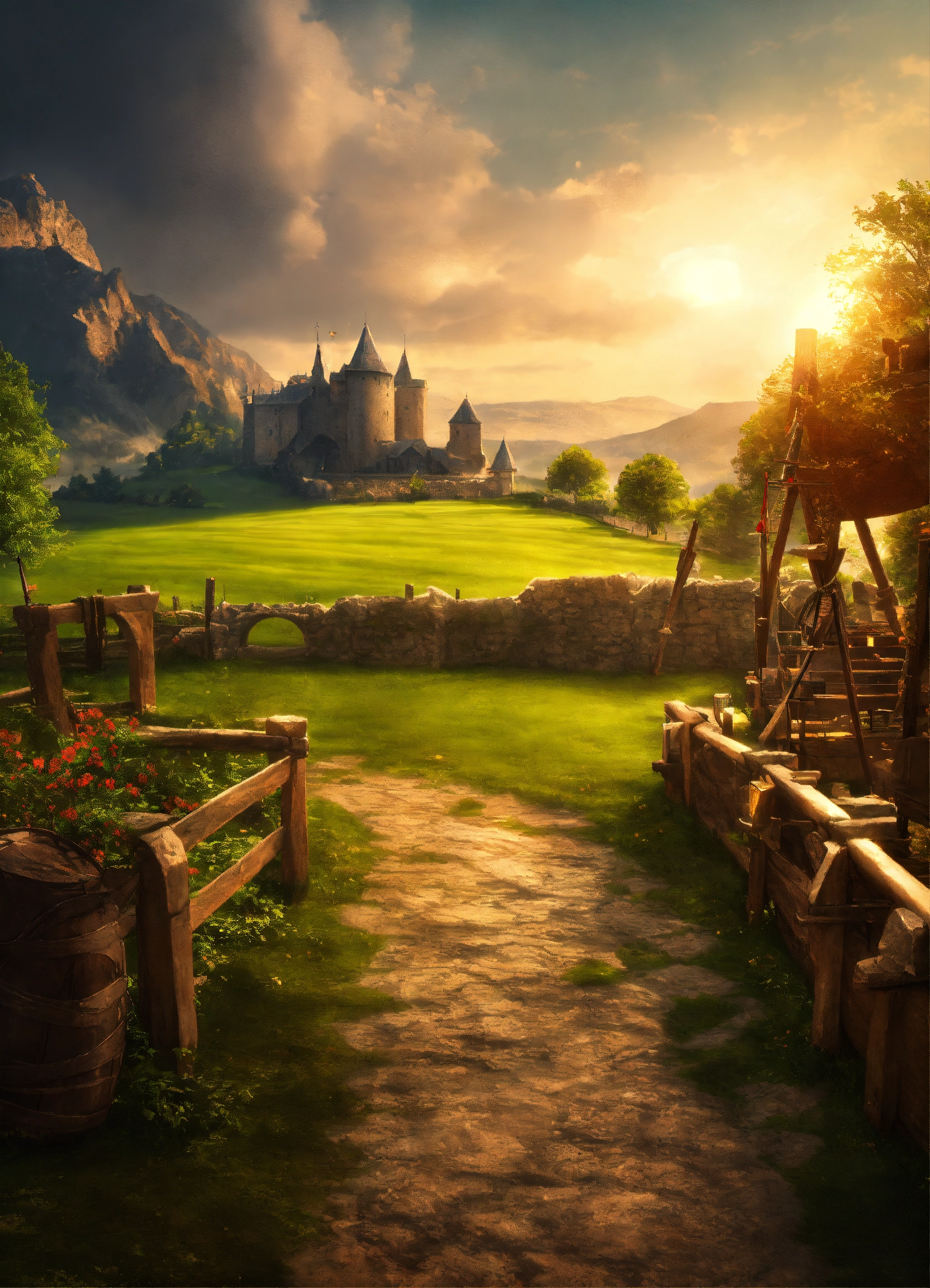 Lexica - Create a design Medieval background with fantasy lighting ...