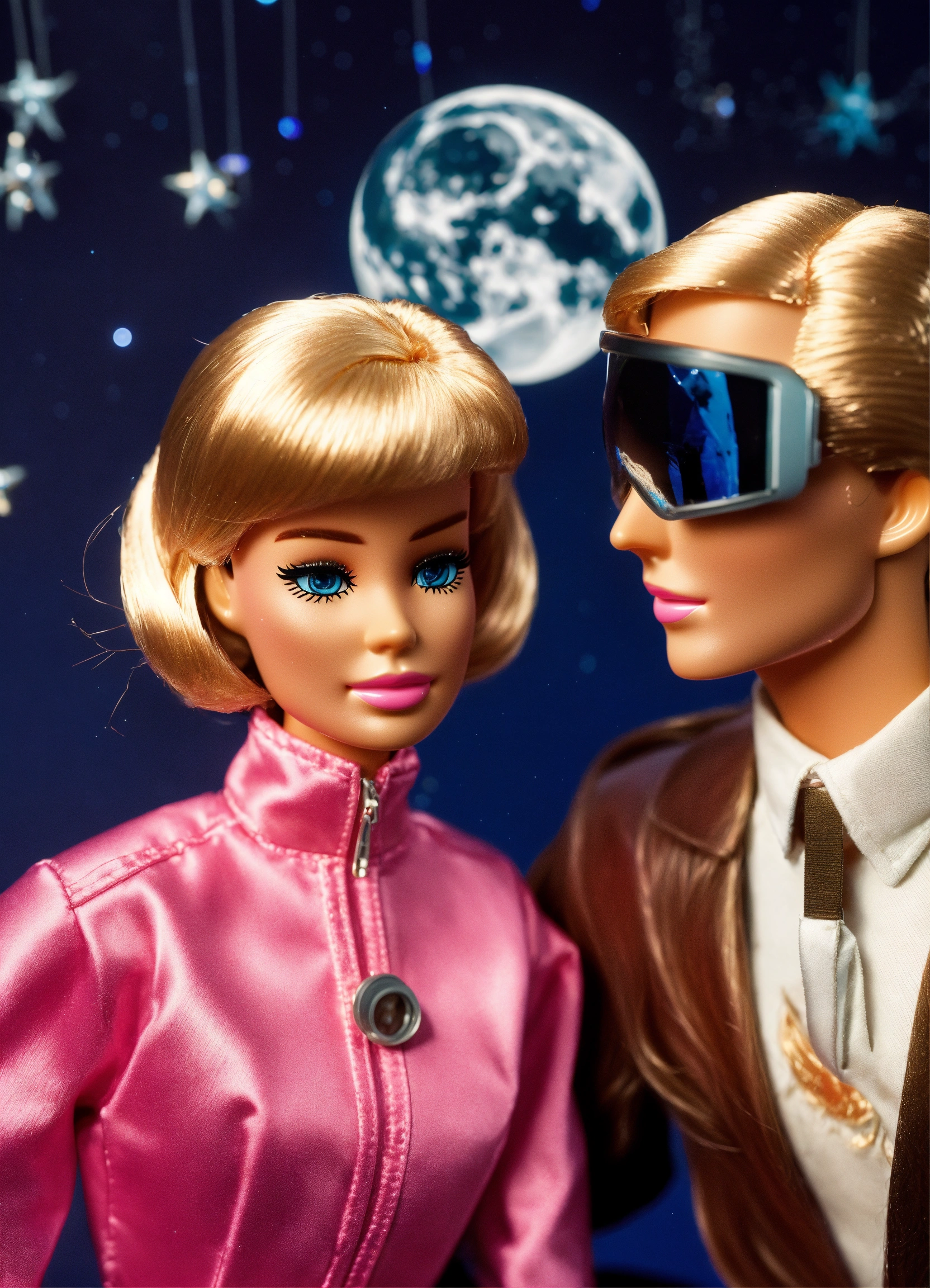 Lexica - Barbie and Ken, who went into space, watch the moon view together.
