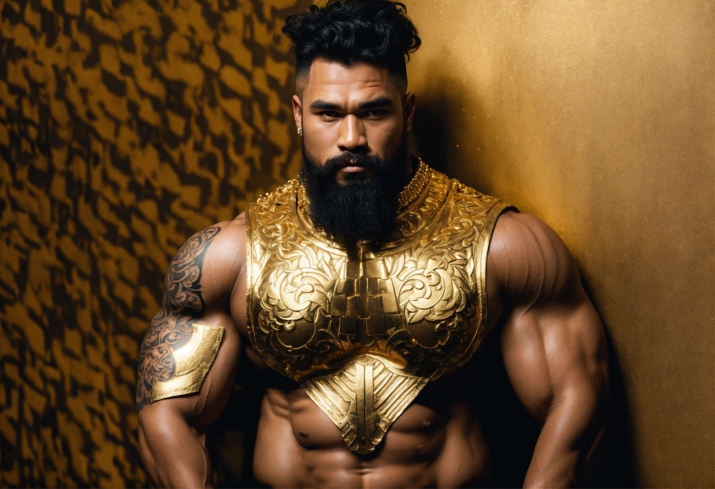 Lexica - A full shot of a handsome bodybuilder Samoan warrior dressed ...