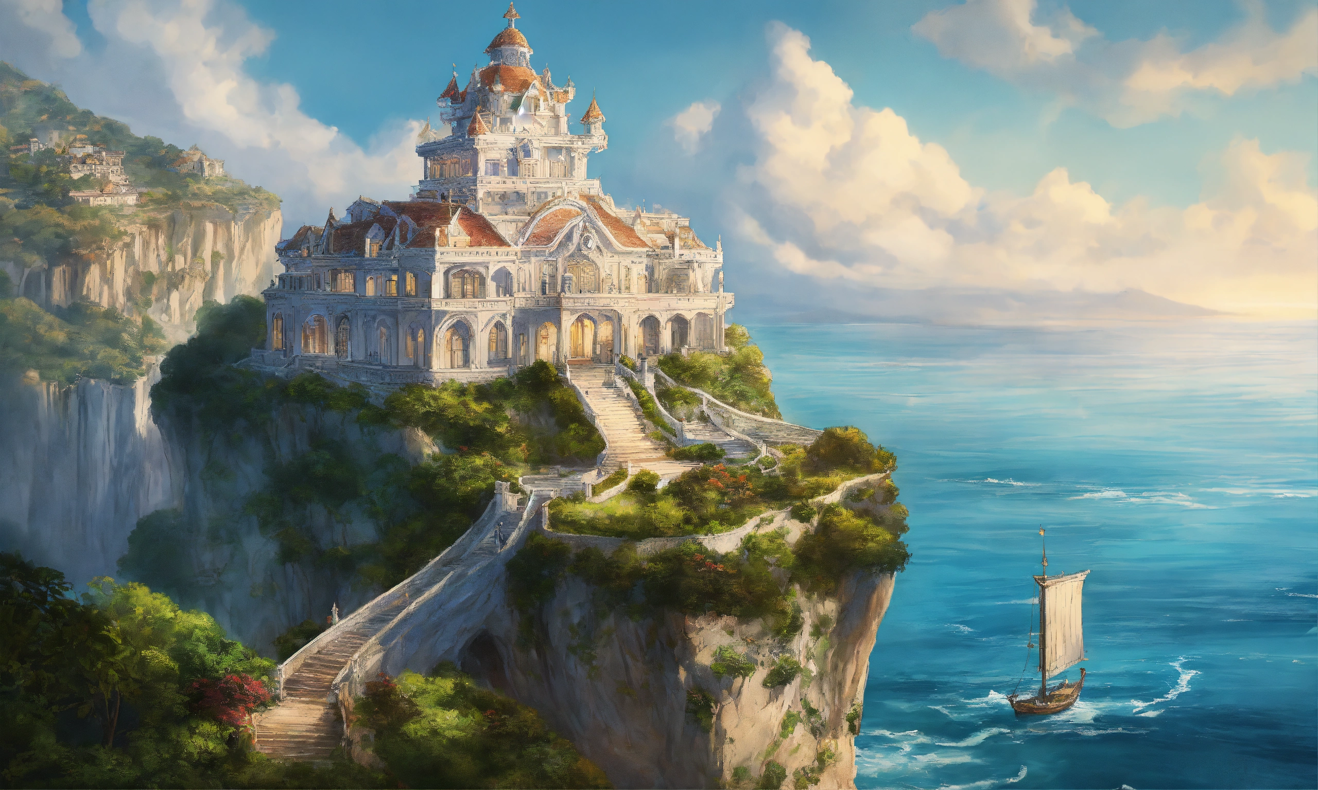 Lexica - Drawing of the full image of an elegant white high elf palace ...