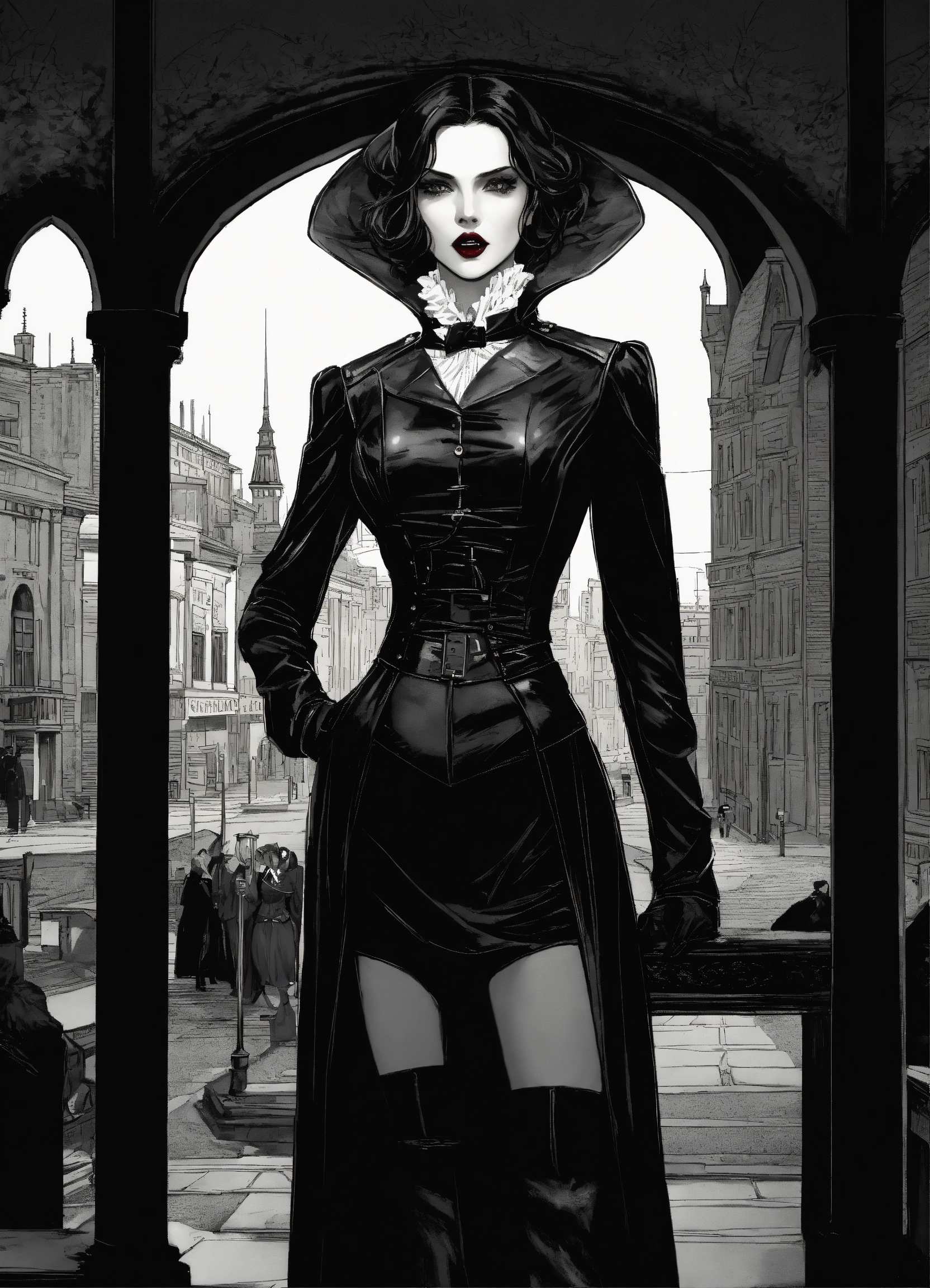 Lexica - Graphic novel art, stunning female vampire model, strict black ...