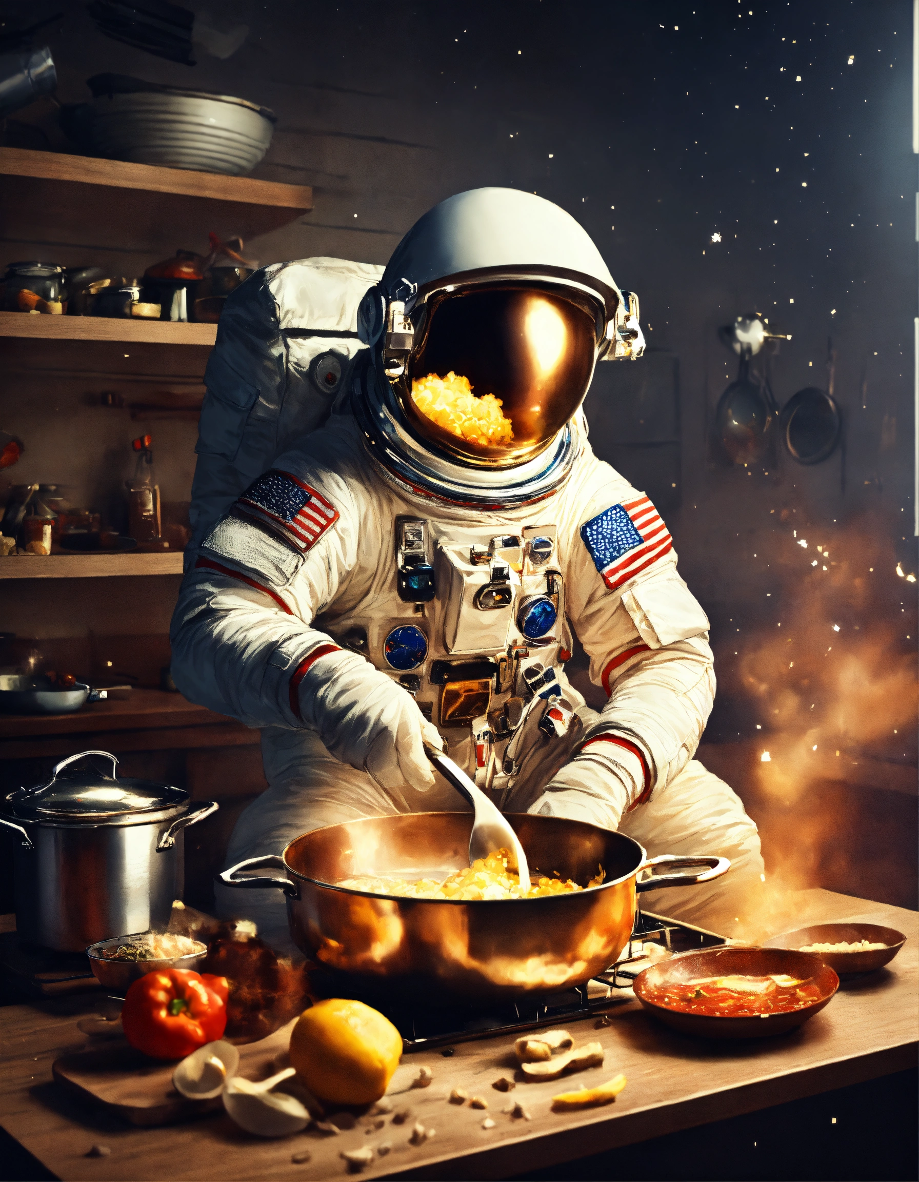 Lexica - Astronaut, cooking in pan, realistic