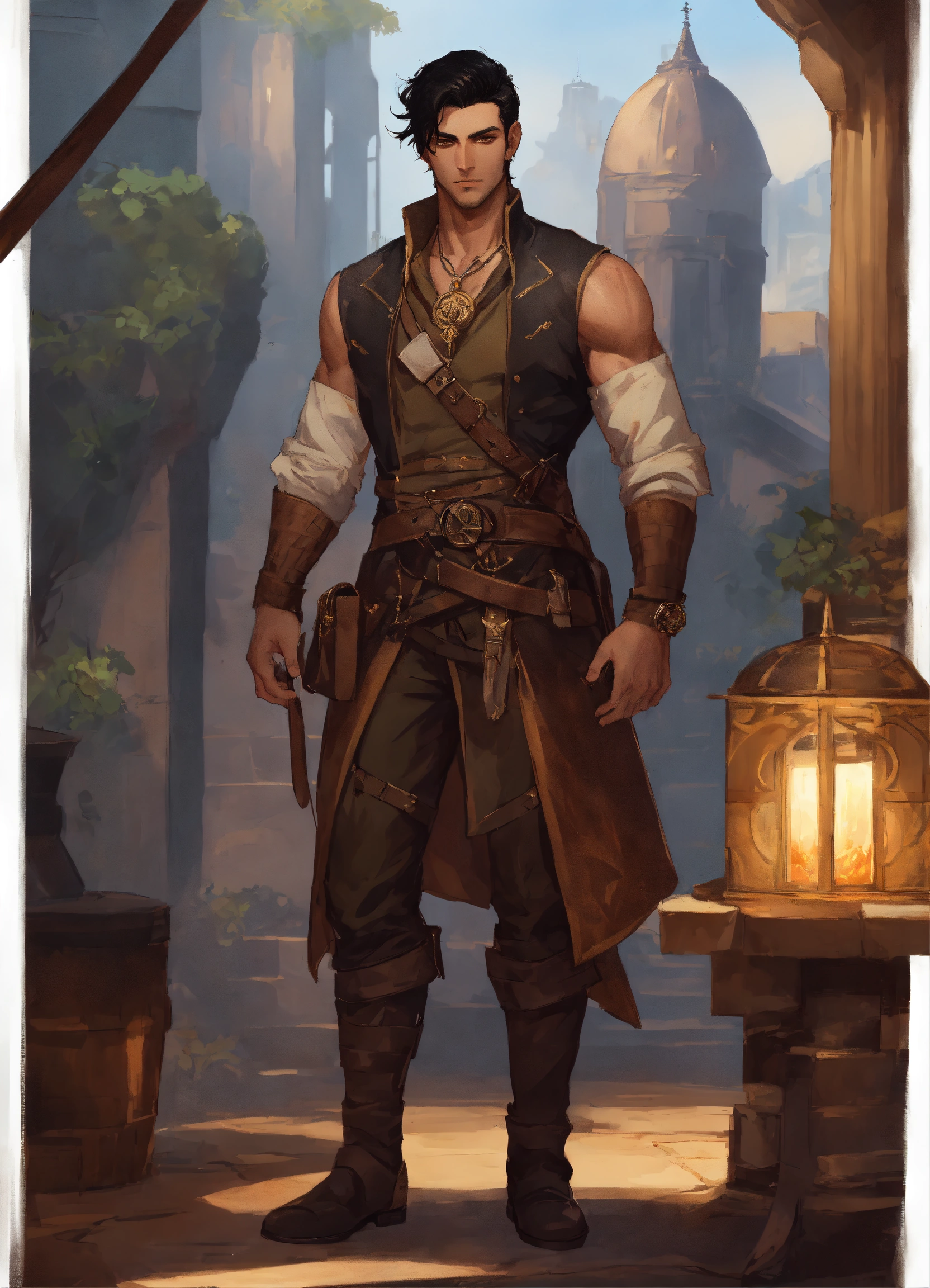 Lexica - A tall and broad man with short, jet-black hair that frames a ...