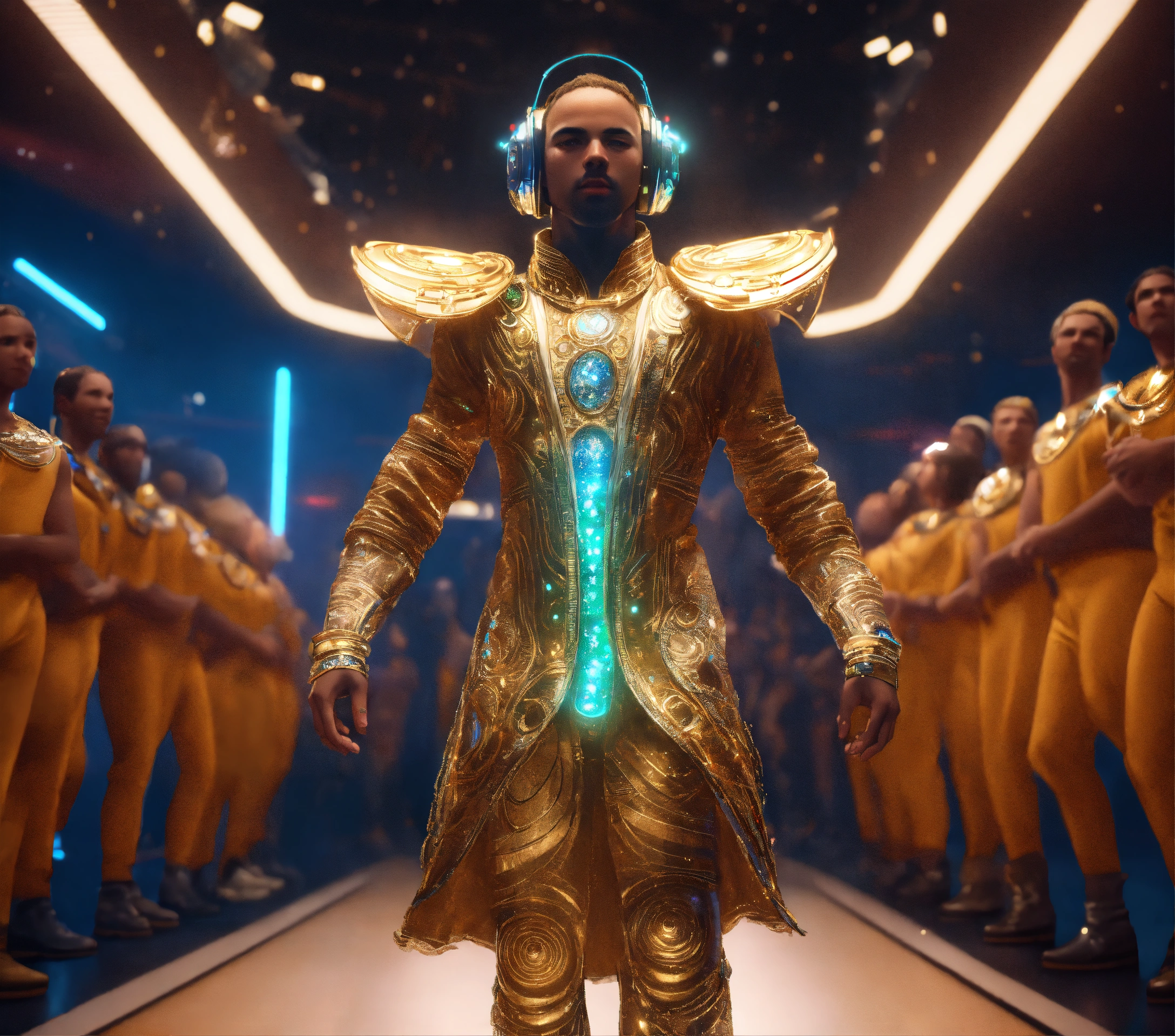 Lexica - Zoom out from a male humanoid wearing a fancy space robe with ...