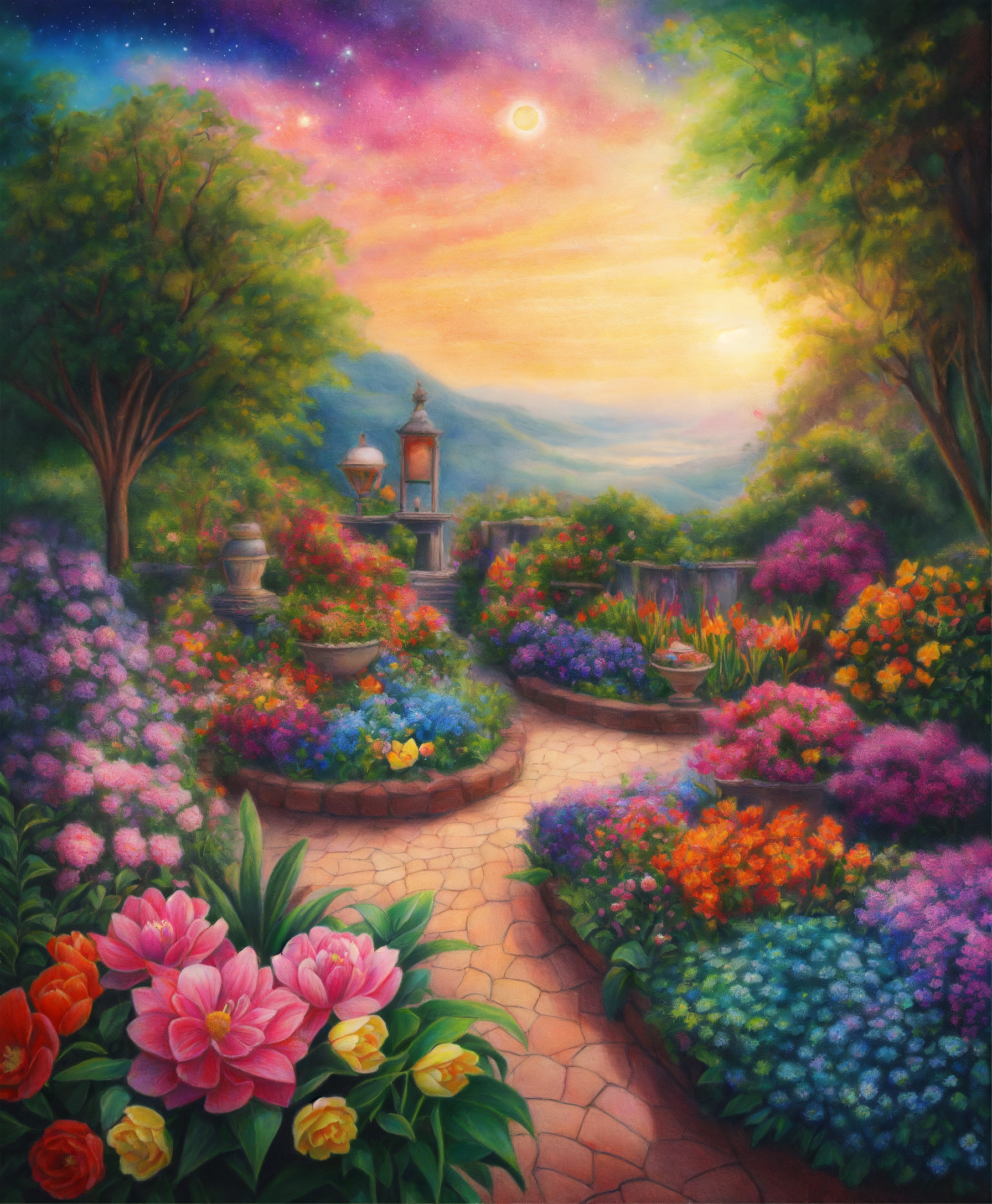 Lexica - Colored pencil realistic drawing of a beautiful garden with ...