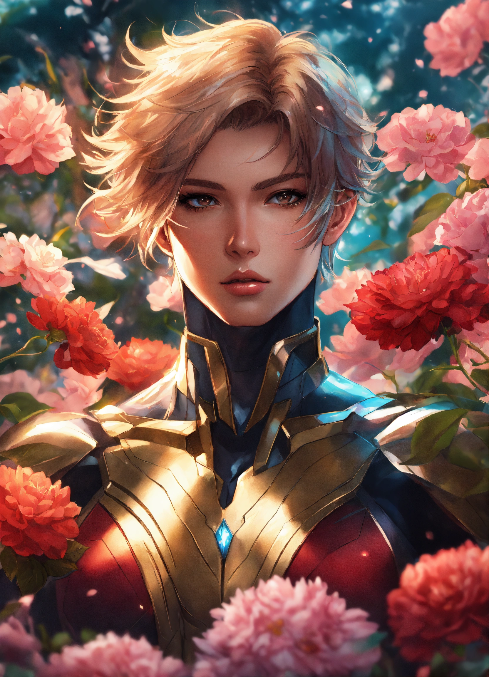 Lexica - Realistic anime art of a superhero surrounded by flowers, 8k ...