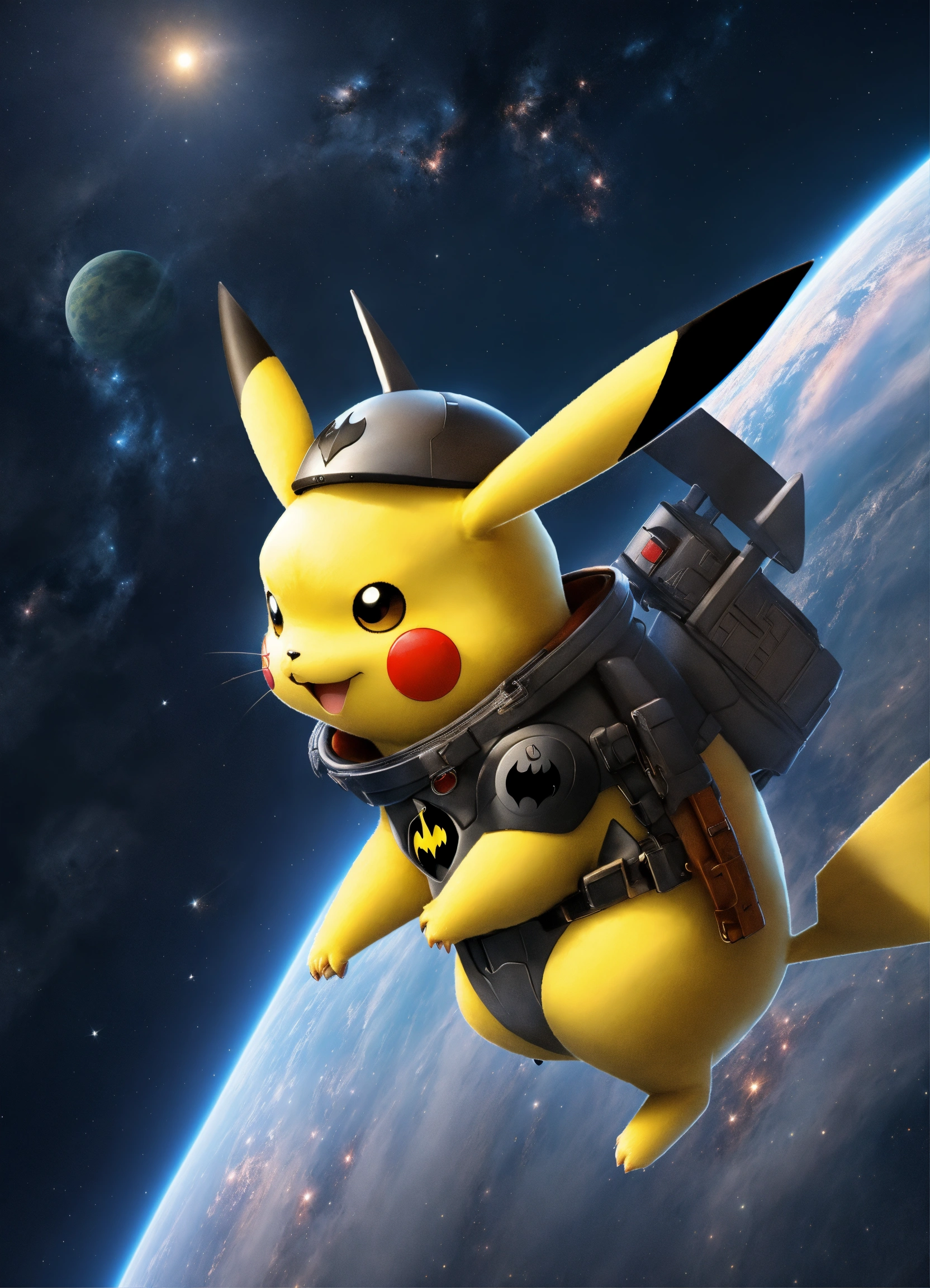 Lexica - A realistic Pikachu like Batman in space.
