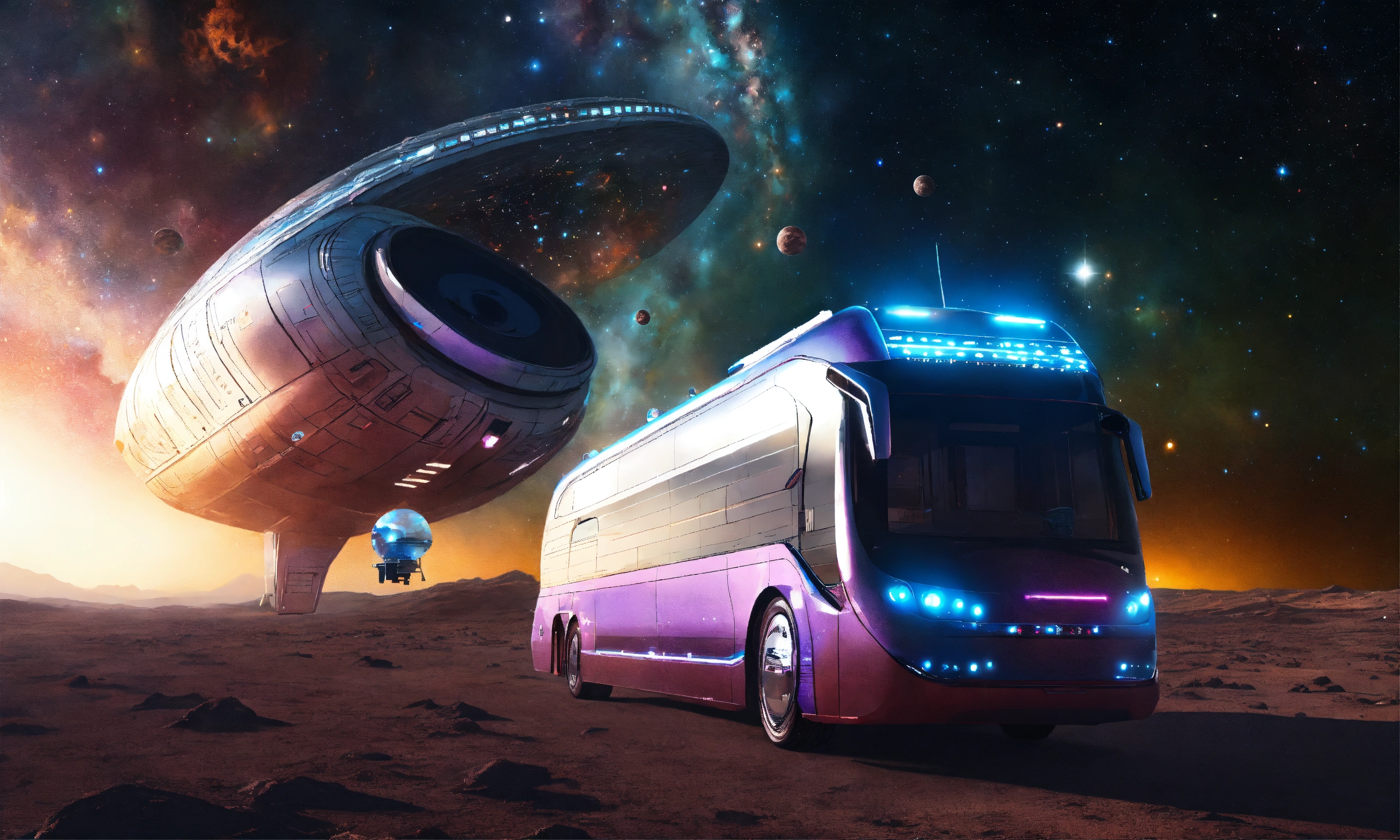 Lexica - Intergalactic tour bus starship traveling through space