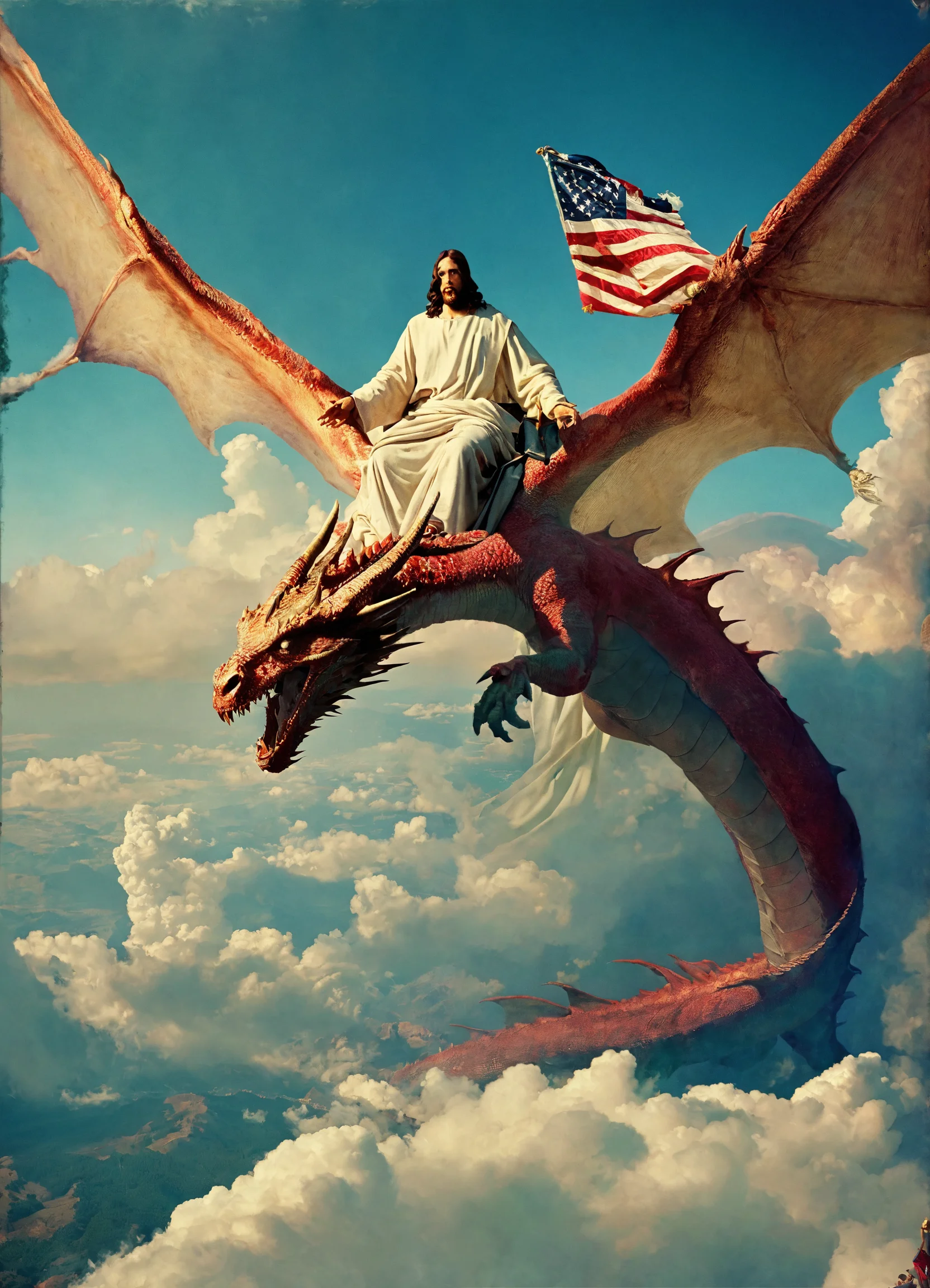 Lexica - GIVE ME A PICTURE OF JESUS ON A DRAGON PASSING OVER USA