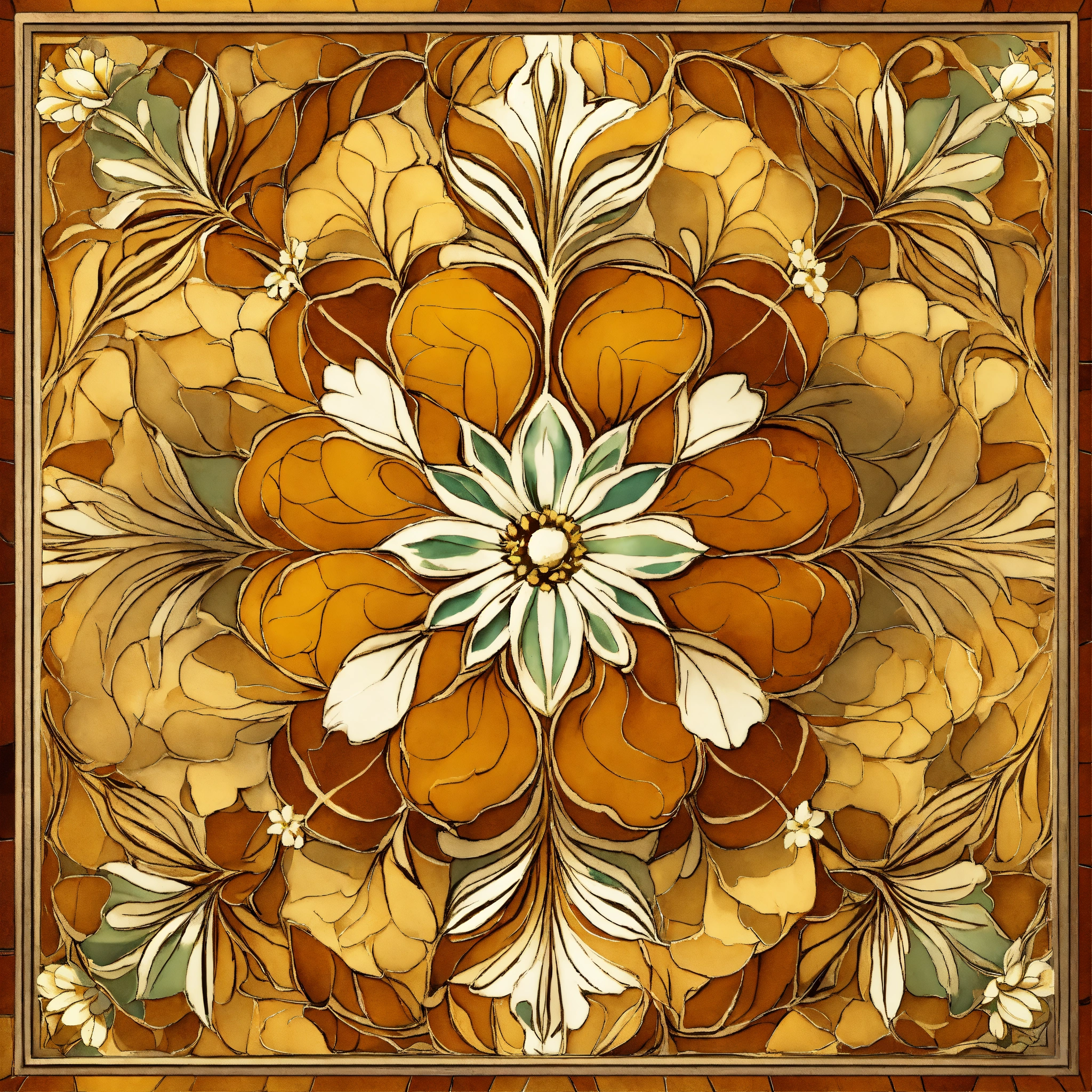 Lexica - Floral print, tiled motif, topaz, shiny, art deco