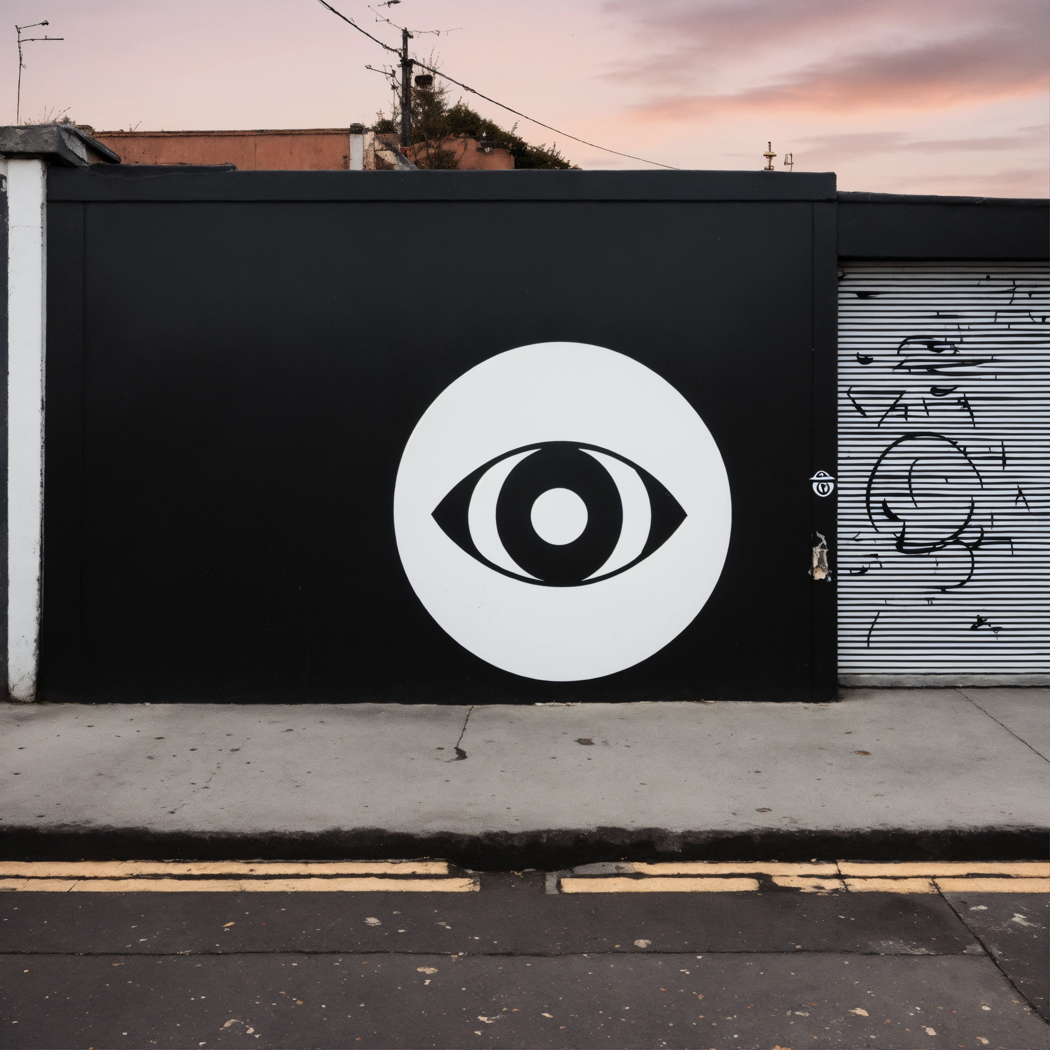 Lexica - Minimalist black and white evil eye sticker design in a street ...