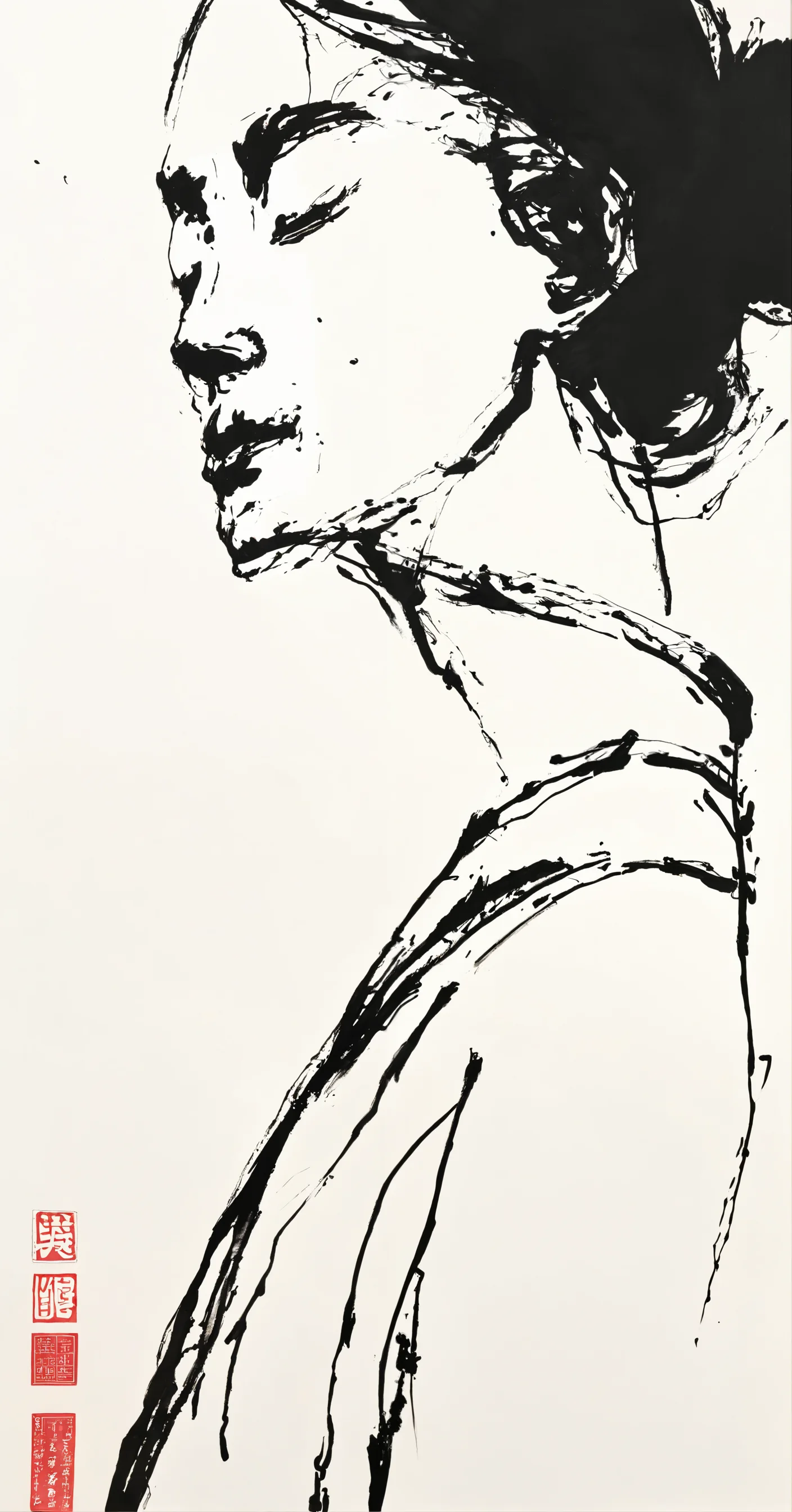 Lexica - Single line Sumi-e (墨絵) painting, minimalistic single line ...