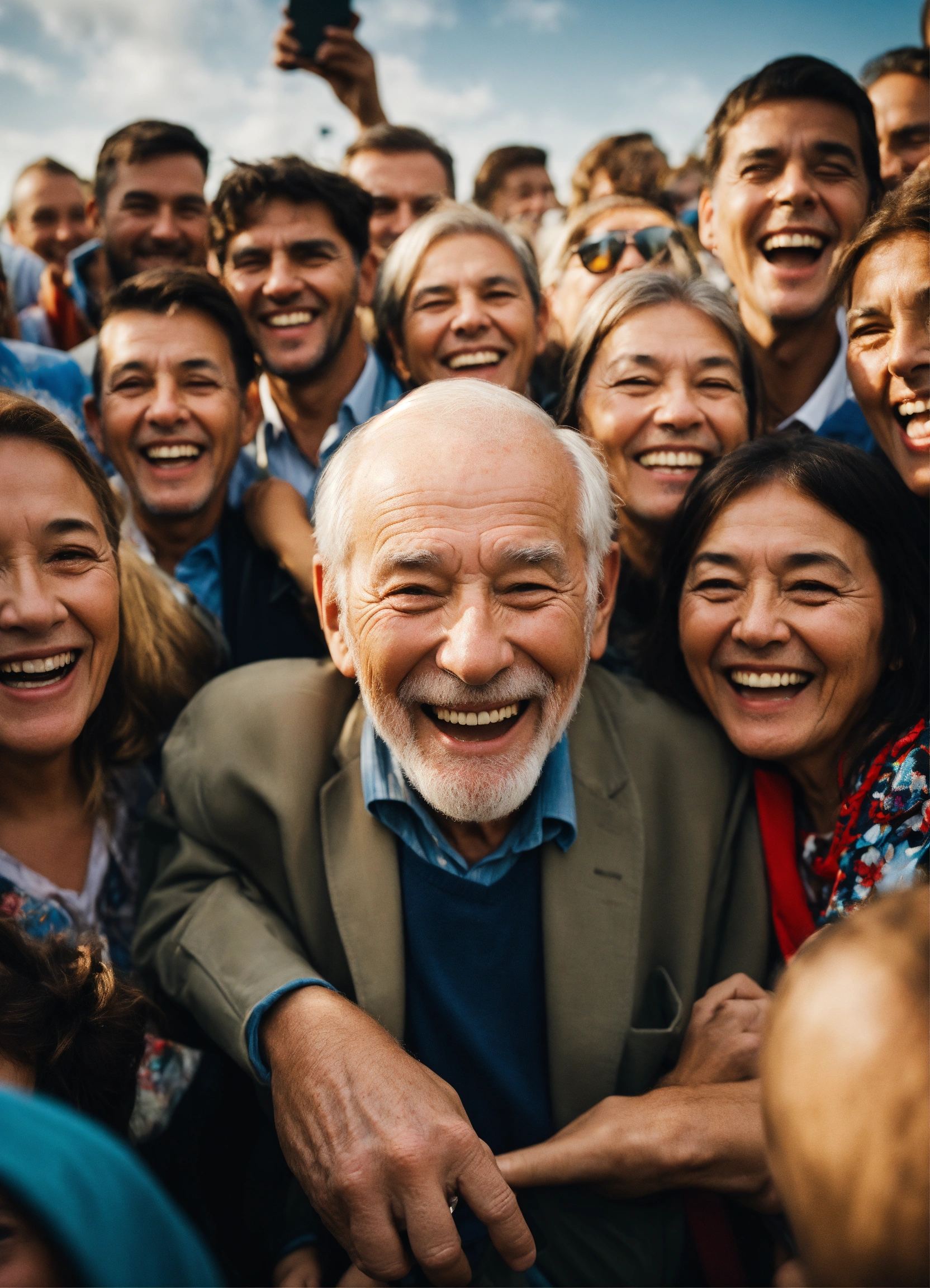 Lexica - A very happy old man surrounded by lots of people