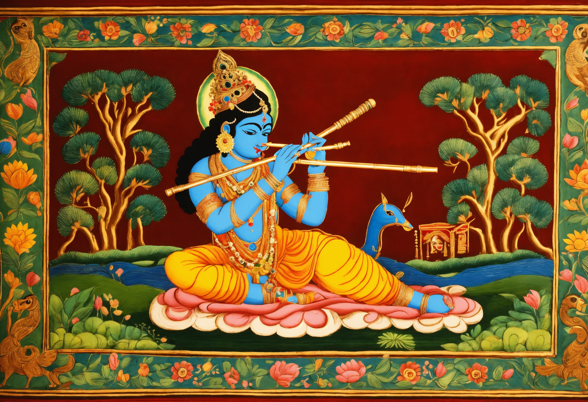 Lexica - A Hindu folk art representation of Lord Krishna playing the ...