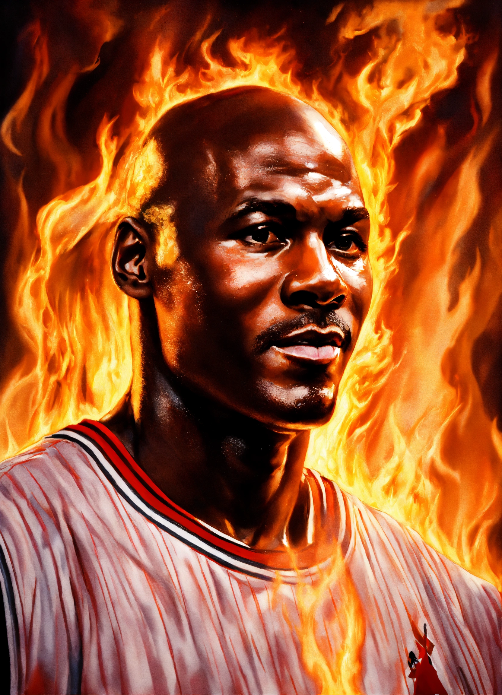 Lexica - A portrait of Michael jordan on fire