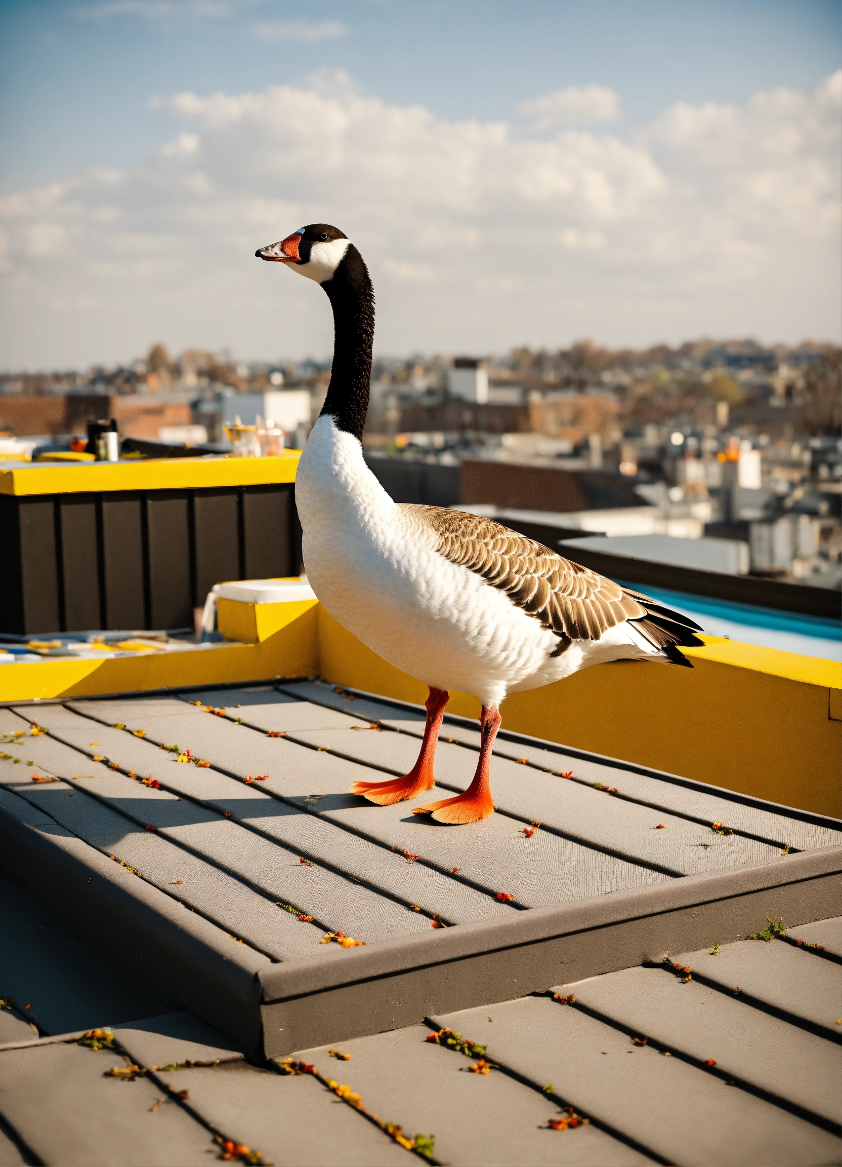 Lexica - A goose enjoying a party on a flat roof