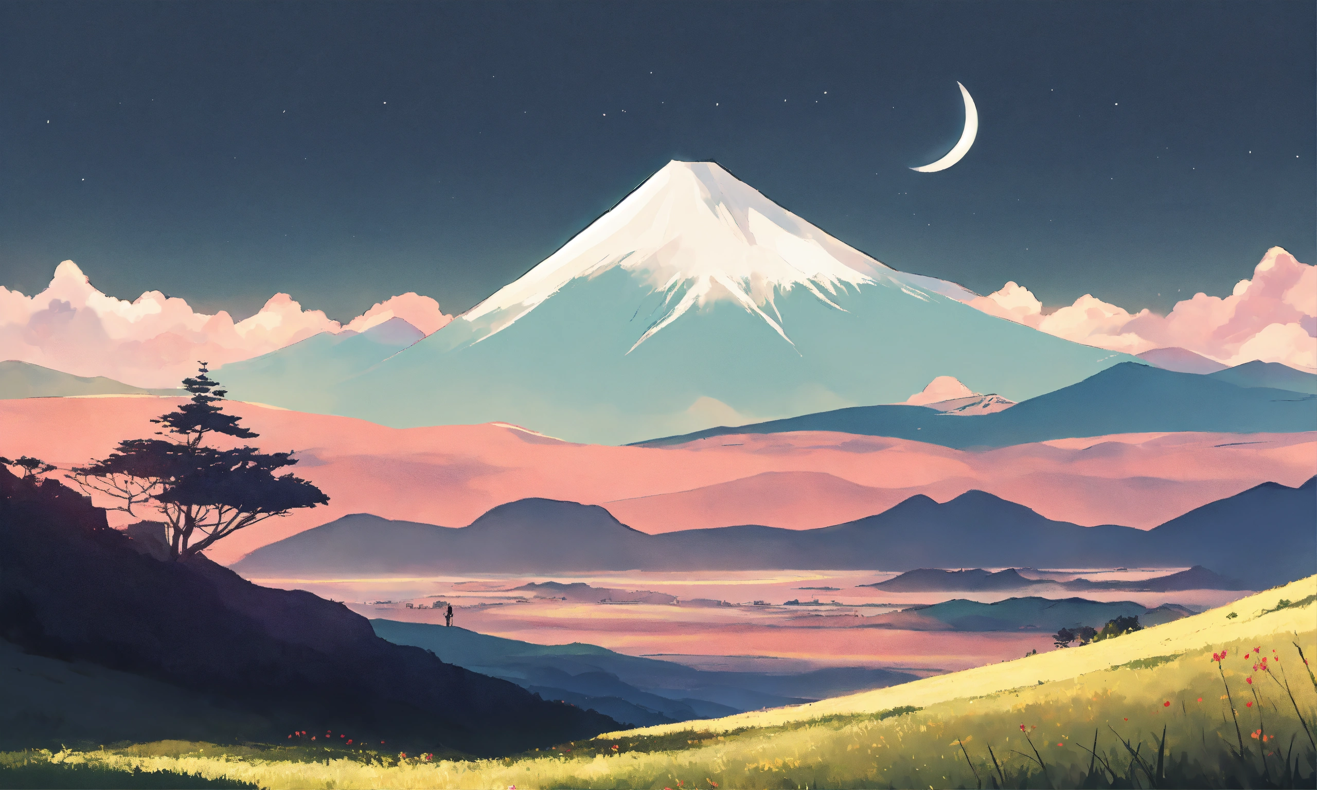 Lexica - Anime boho art Minimalist landscape mountains
