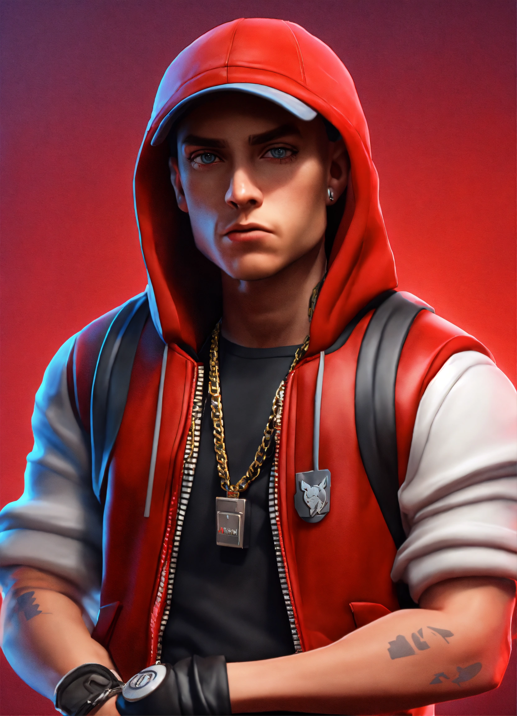 Lexica - Cartoon realistic Eminem rapper in red jacket, adult, disney ...