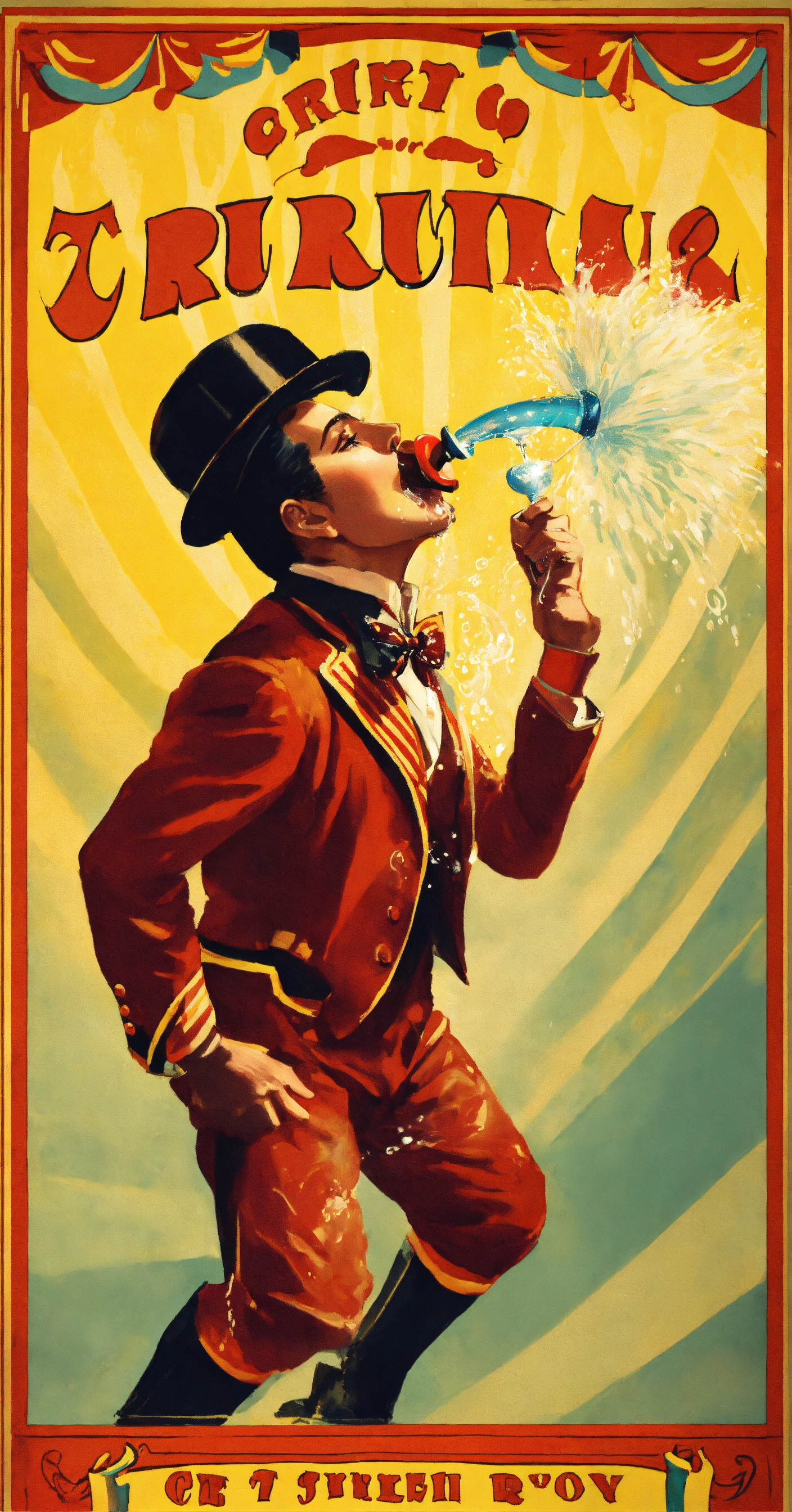 Lexica - Poster illustration of a circus performer doing a spit-take ...
