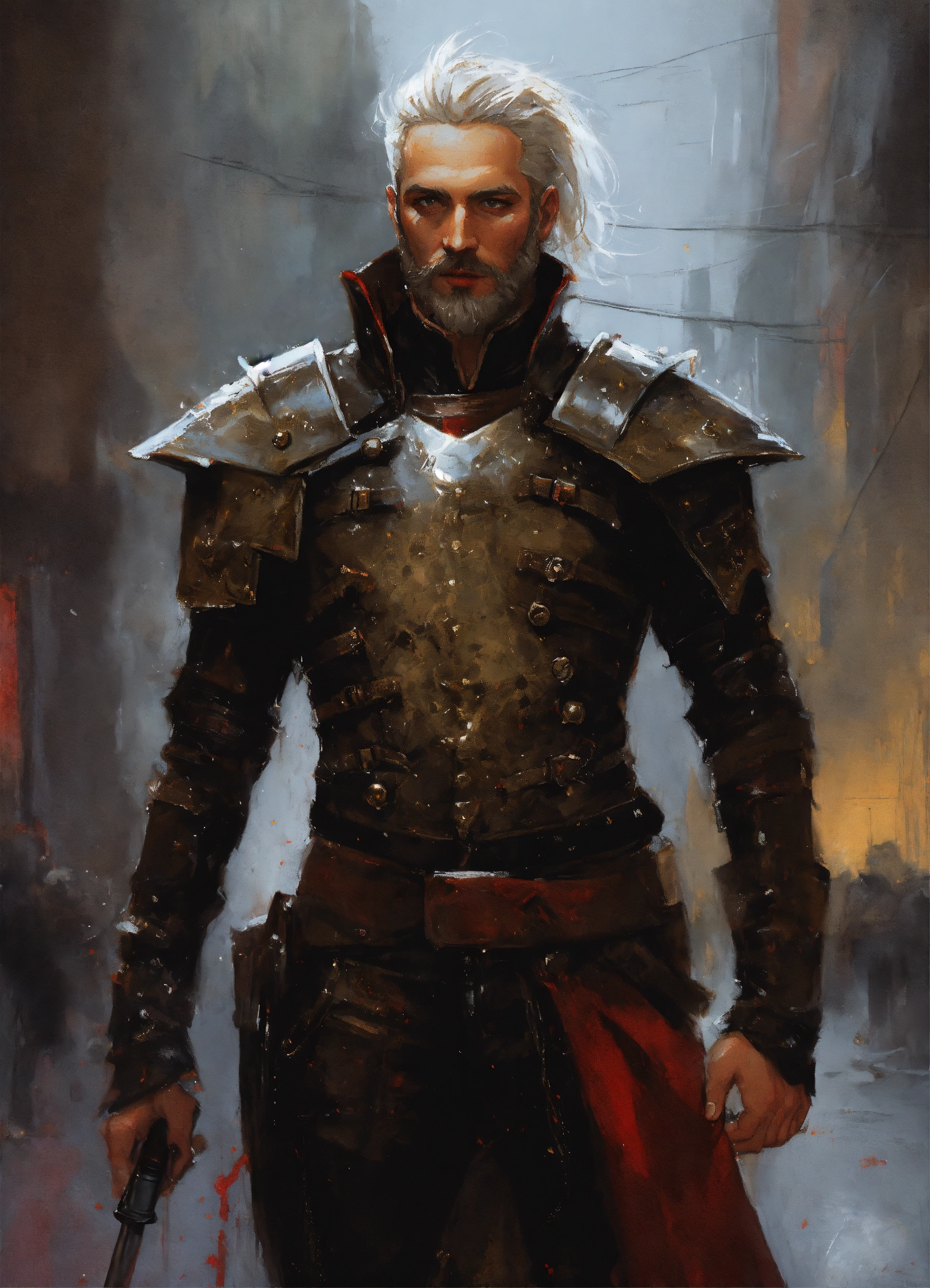 Lexica - Vampire wearing studded leather armor with salt and pepper ...