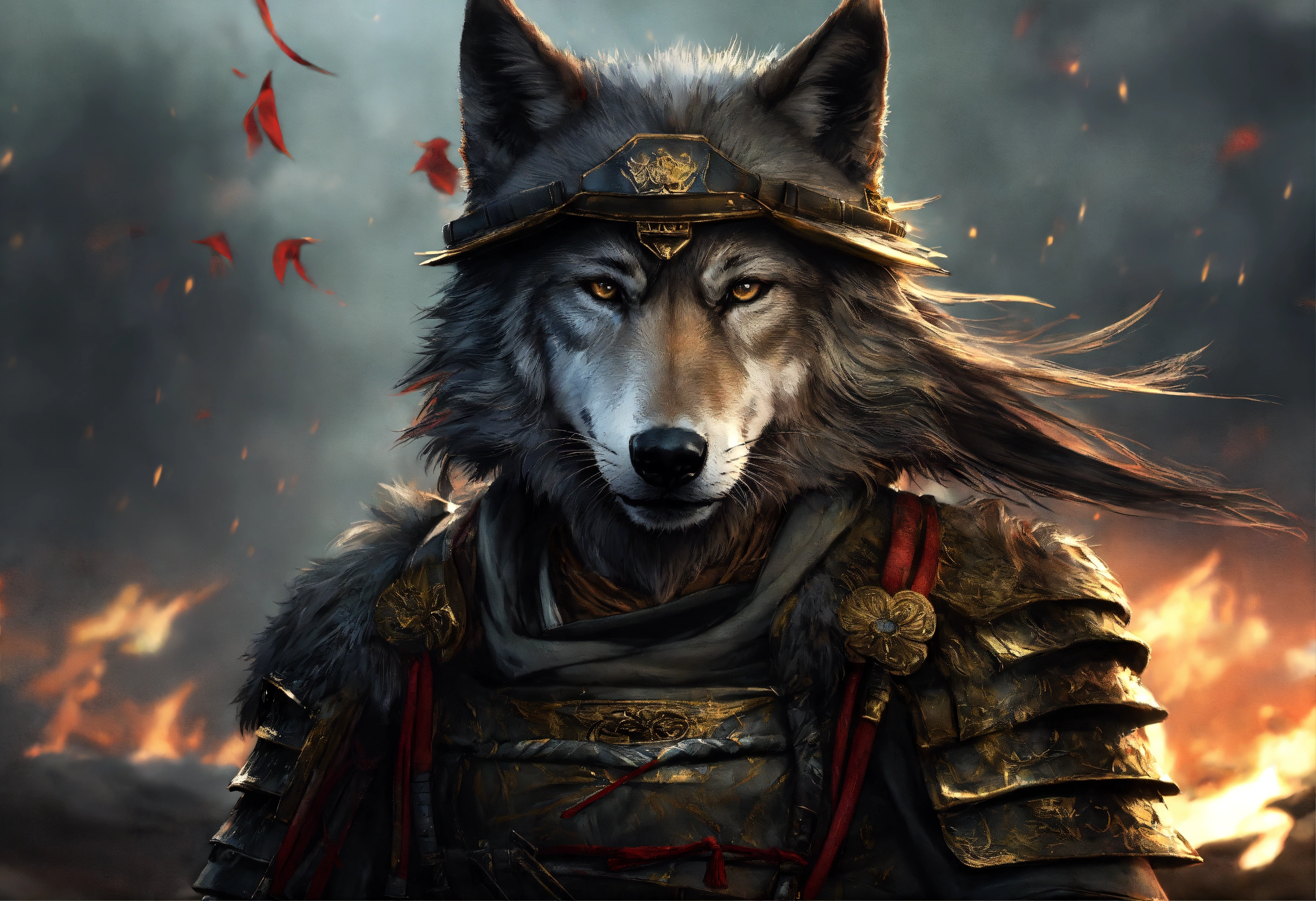 Lexica - Wolf samurai. Battlefield. Hyper realistic.