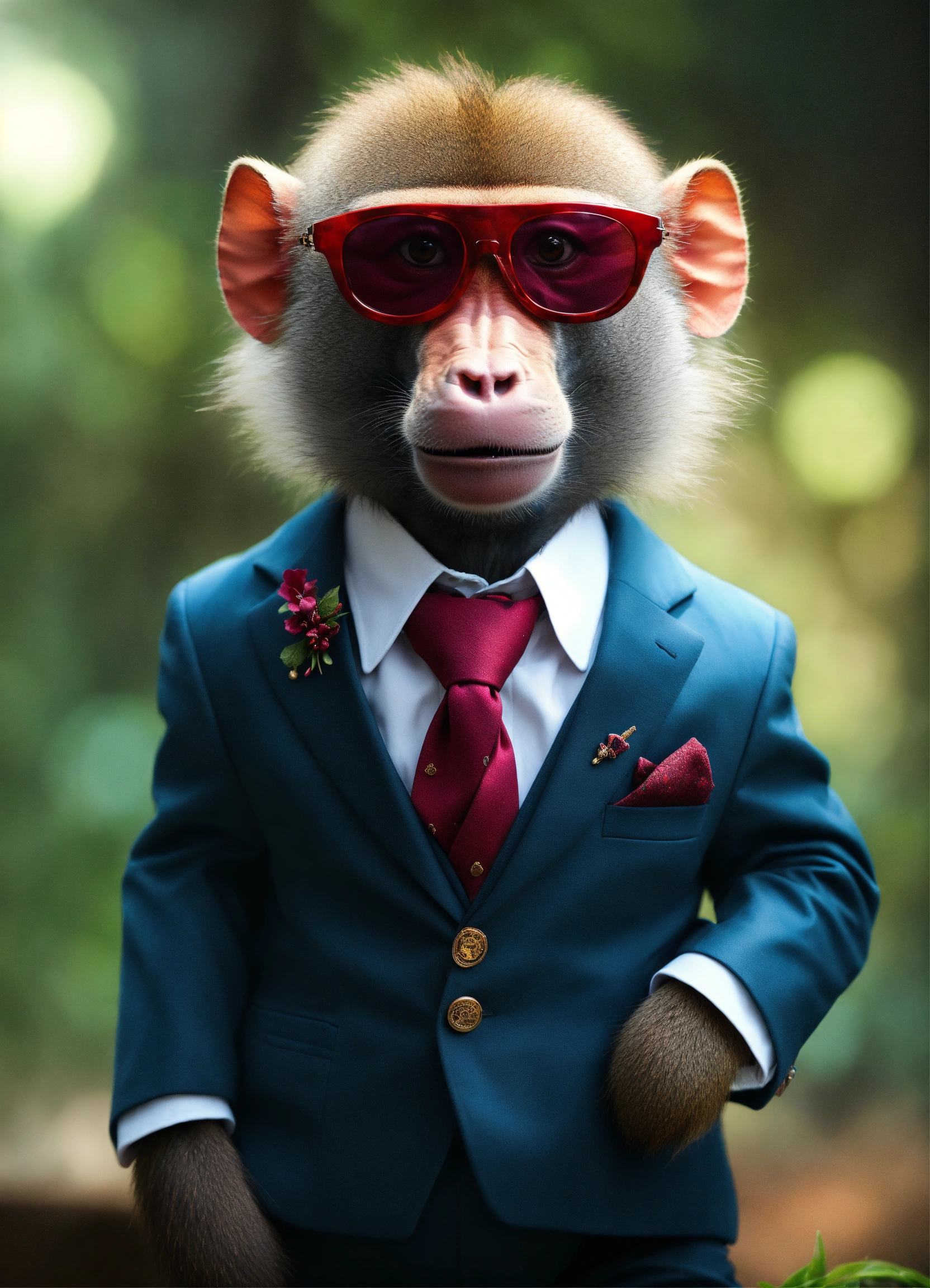 Lexica - Full-bodied portrait, cute and adorable baboon wearing suit ...