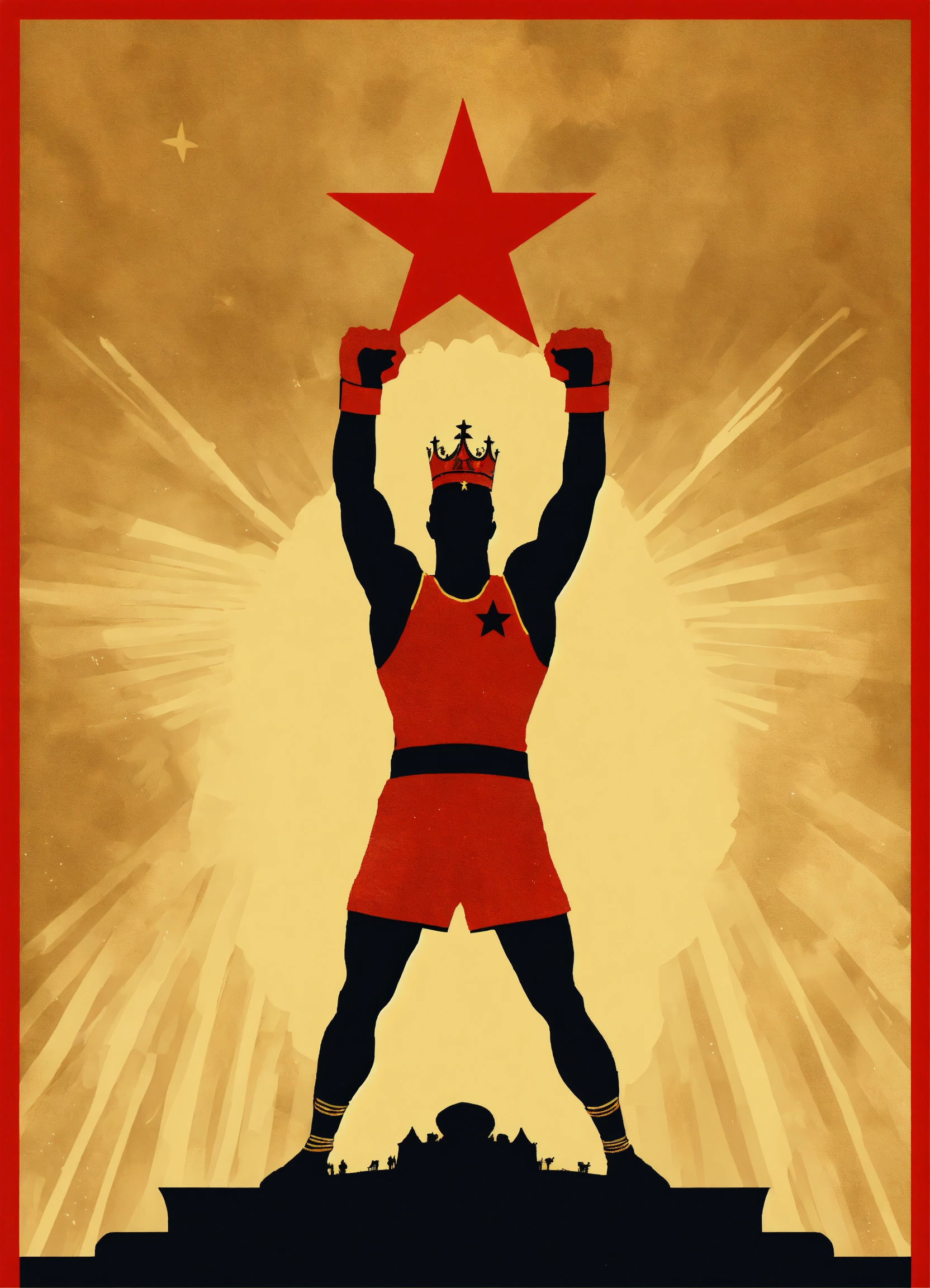 Lexica - Silhouette of a boxer wearing a golden crown and holding his ...