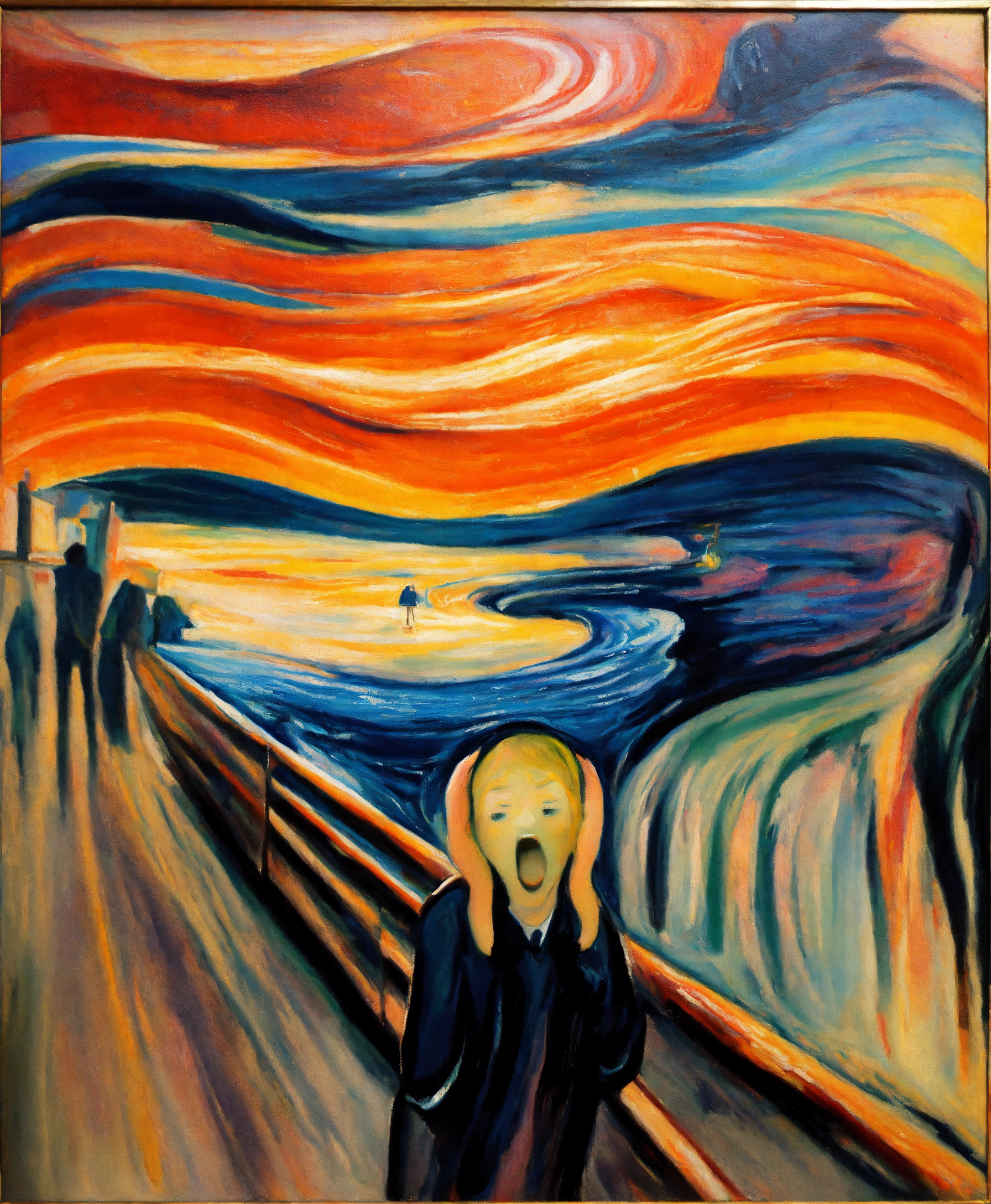 Lexica - Oil painting in the style of Edvard Munch on the theme of fear