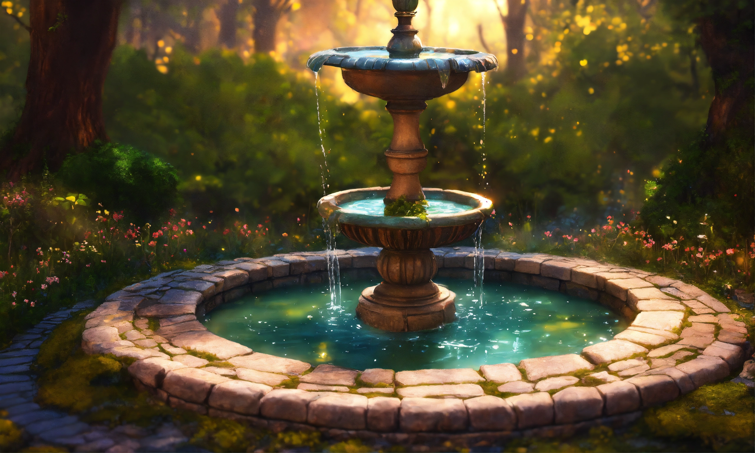 Lexica - Epic shot of ultra detailed fairytale medieval round fountain ...