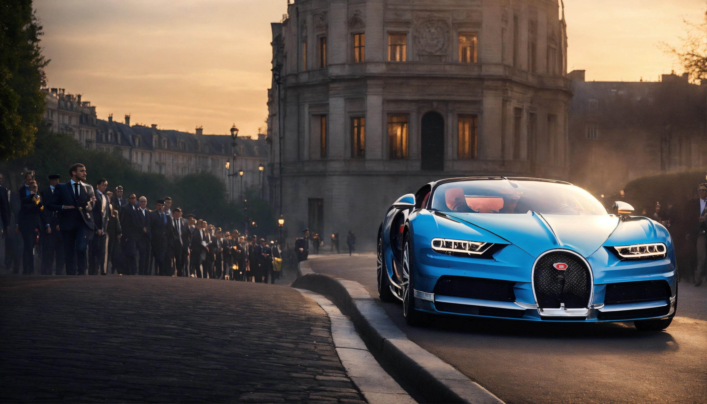 Lexica - Gangster emmanuel macron driving a Bugatti, 8k