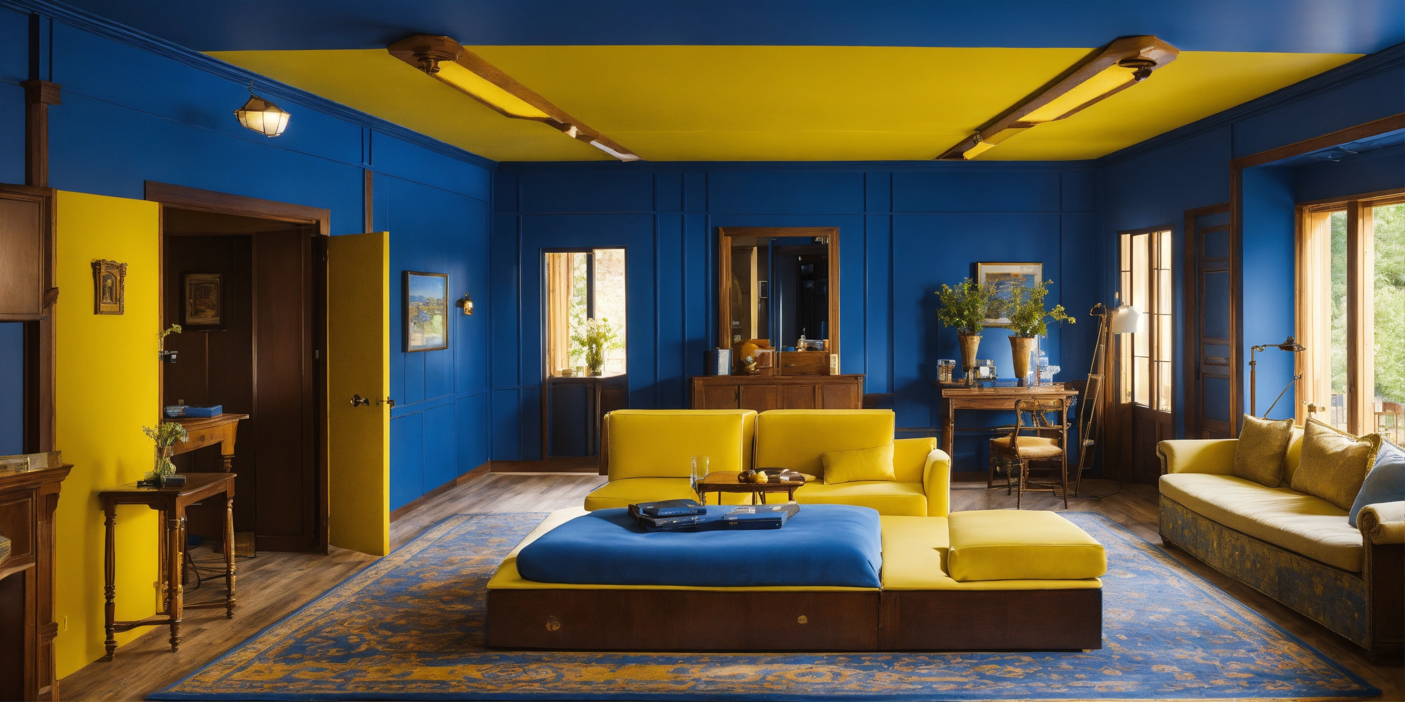 Lexica - Sides yellow, flor blue. A large 4-sided room with yellow ...