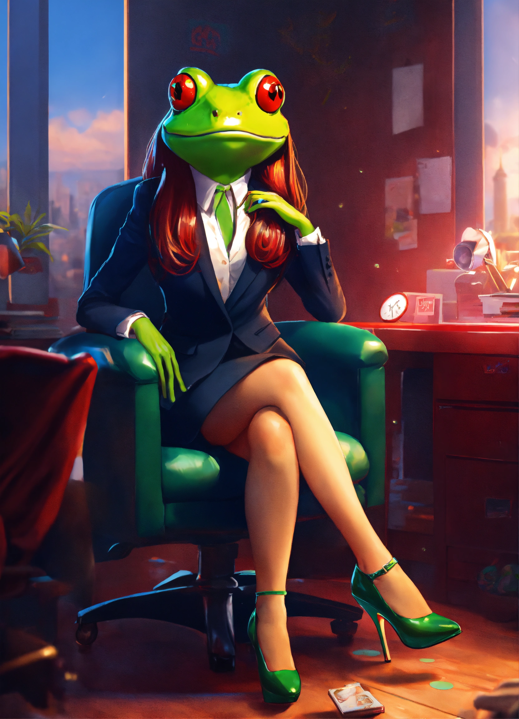 Lexica - Cute lady frog in office suit high heels red lips with long ...