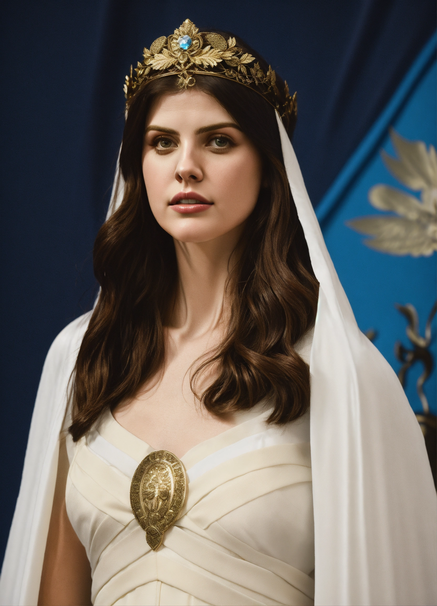 Lexica - Alexandra Daddario as greek goddess with white cape