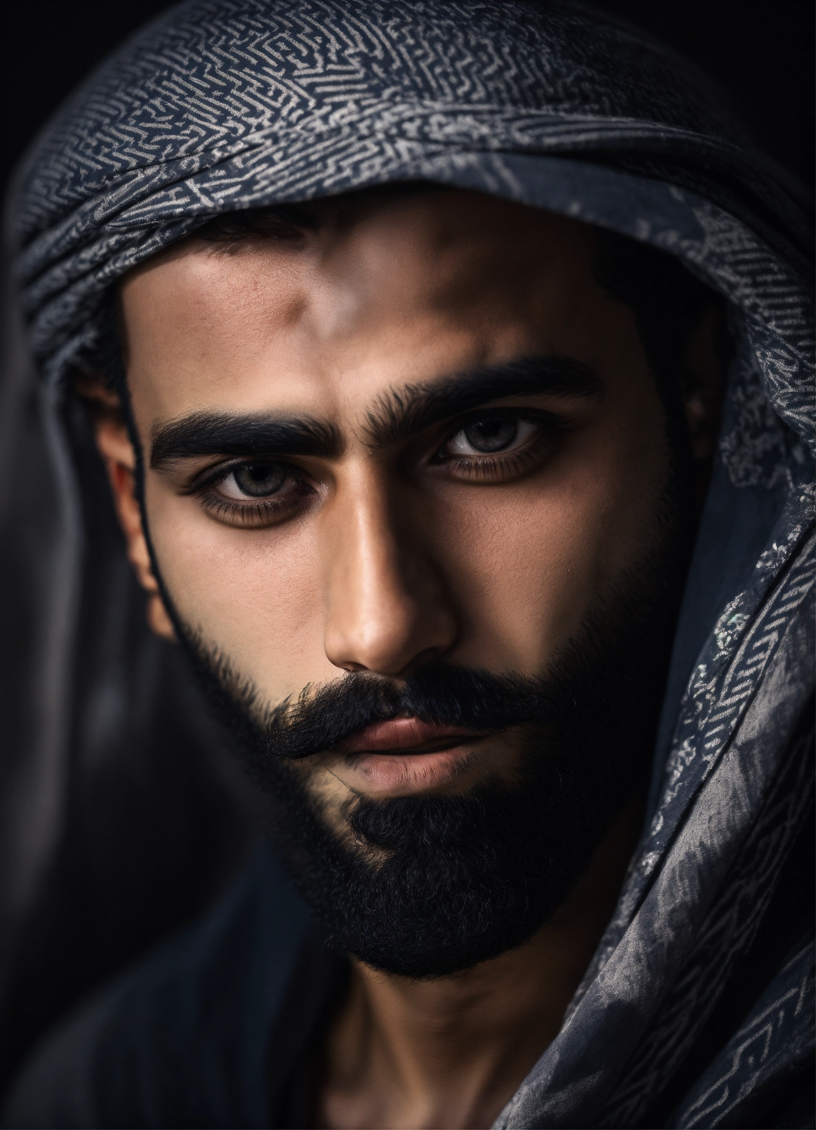 Lexica - Young arab men with beard, dark mood, sharp focus