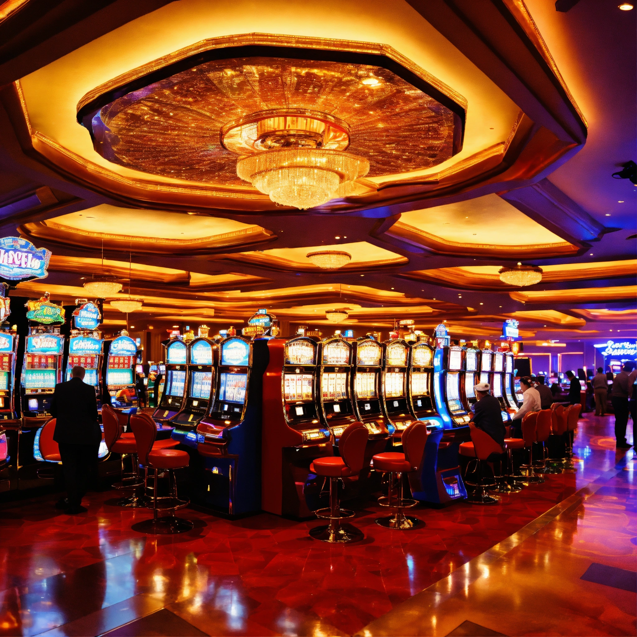 Lexica - A photo of a casino. The casino is brightly lit and has a ...