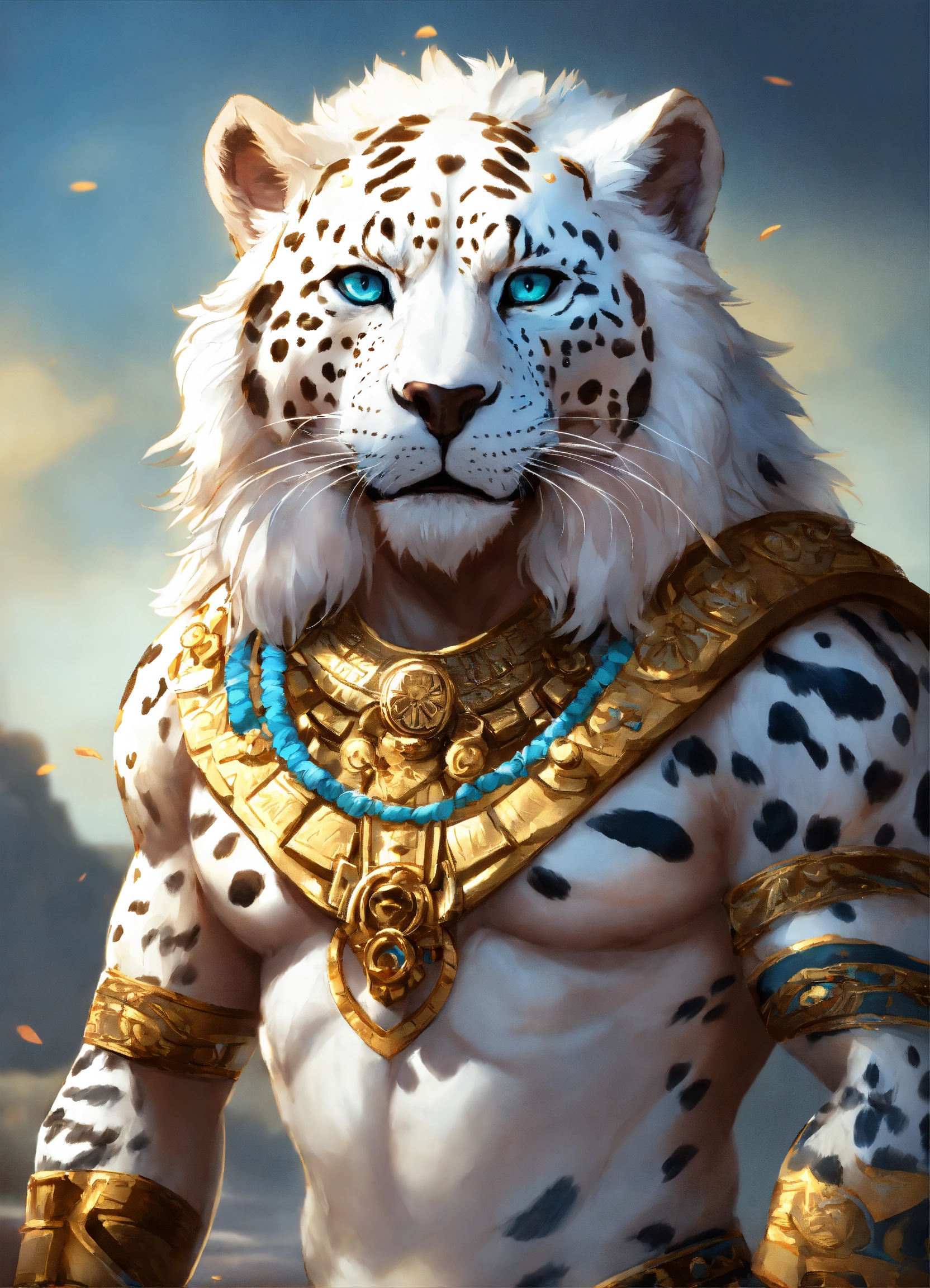 Lexica - Jaguar anthromorph, white fur gold rosette spots, full-body ...