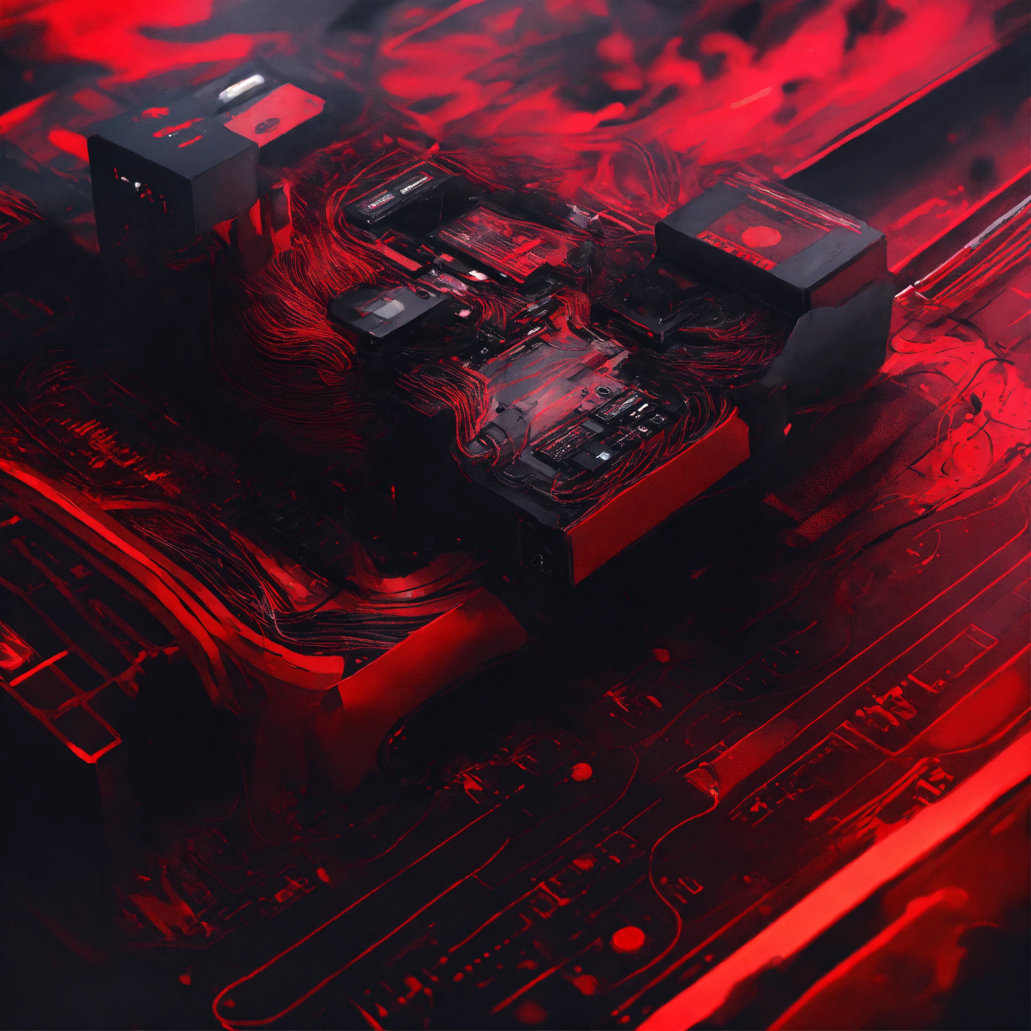 Lexica - Cover hand painting techno music black and red tone