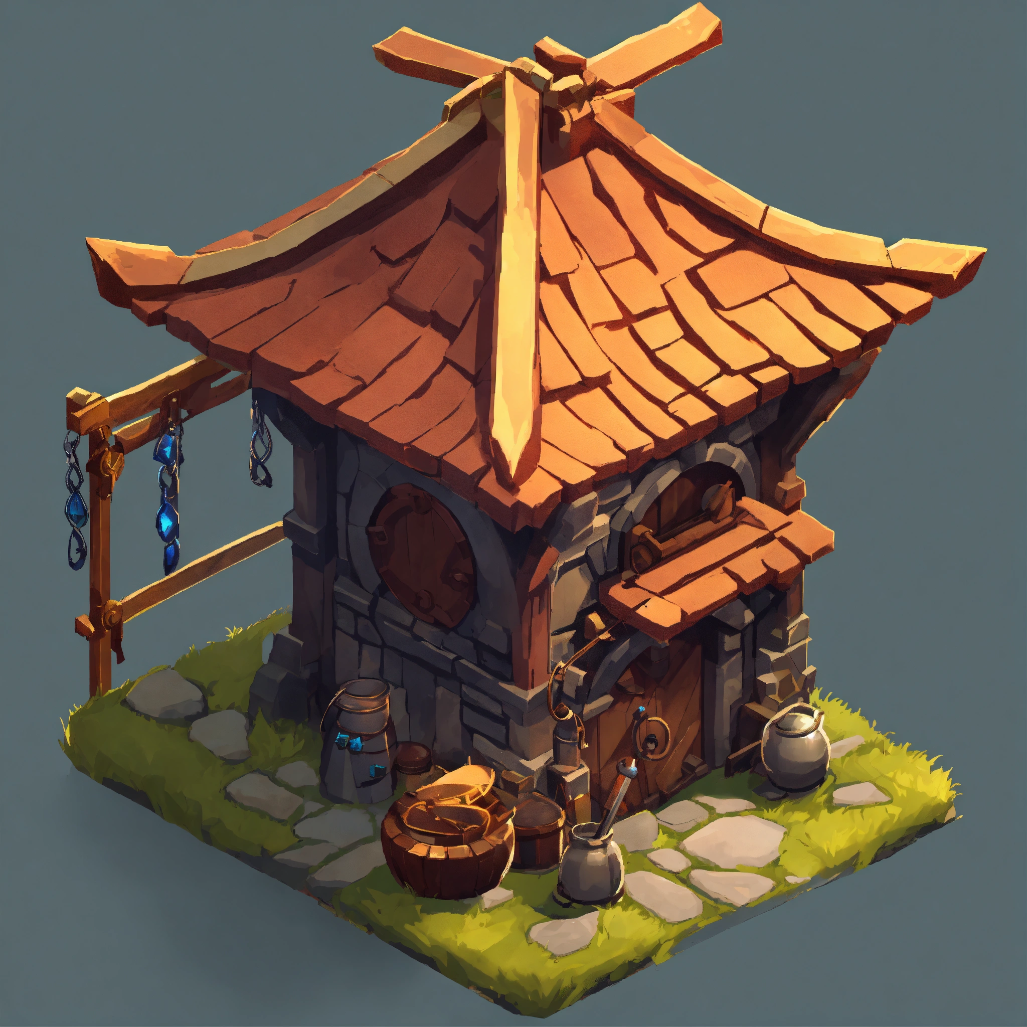 Lexica - Game art, blacksmith forge, isometric, full view, outside view ...