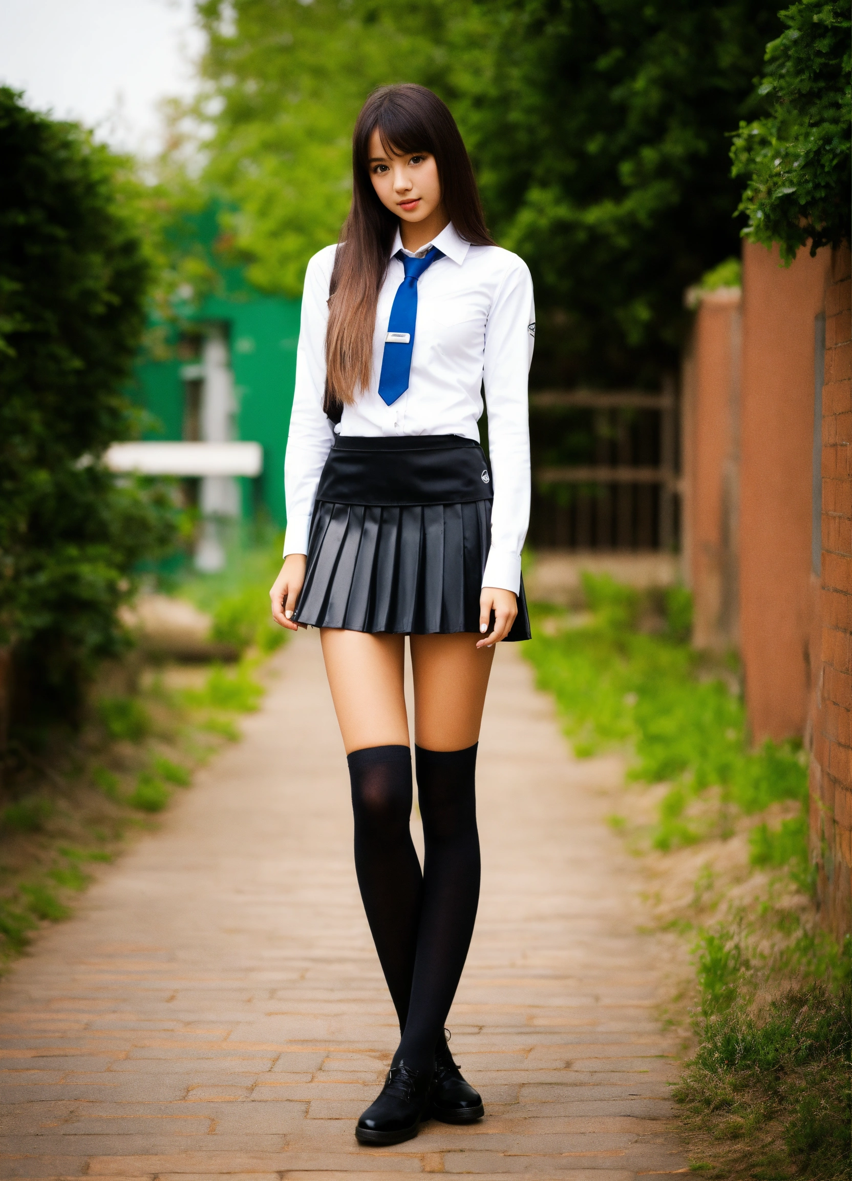 Lexica - Girl in glossy black school uniform miniskirt