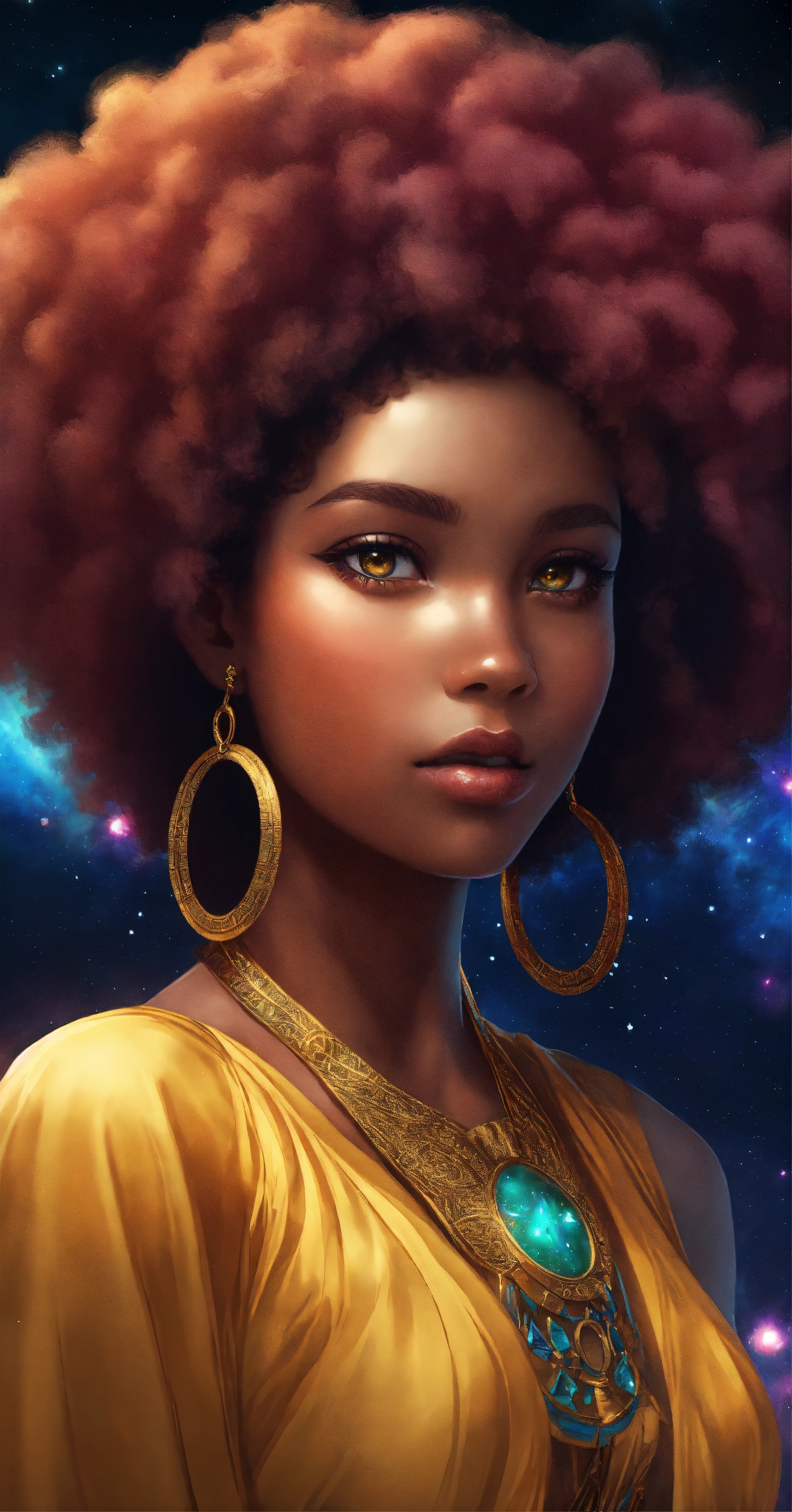 Lexica - Cute waifu, enigmatic African deity, afro-futurism, big amber ...